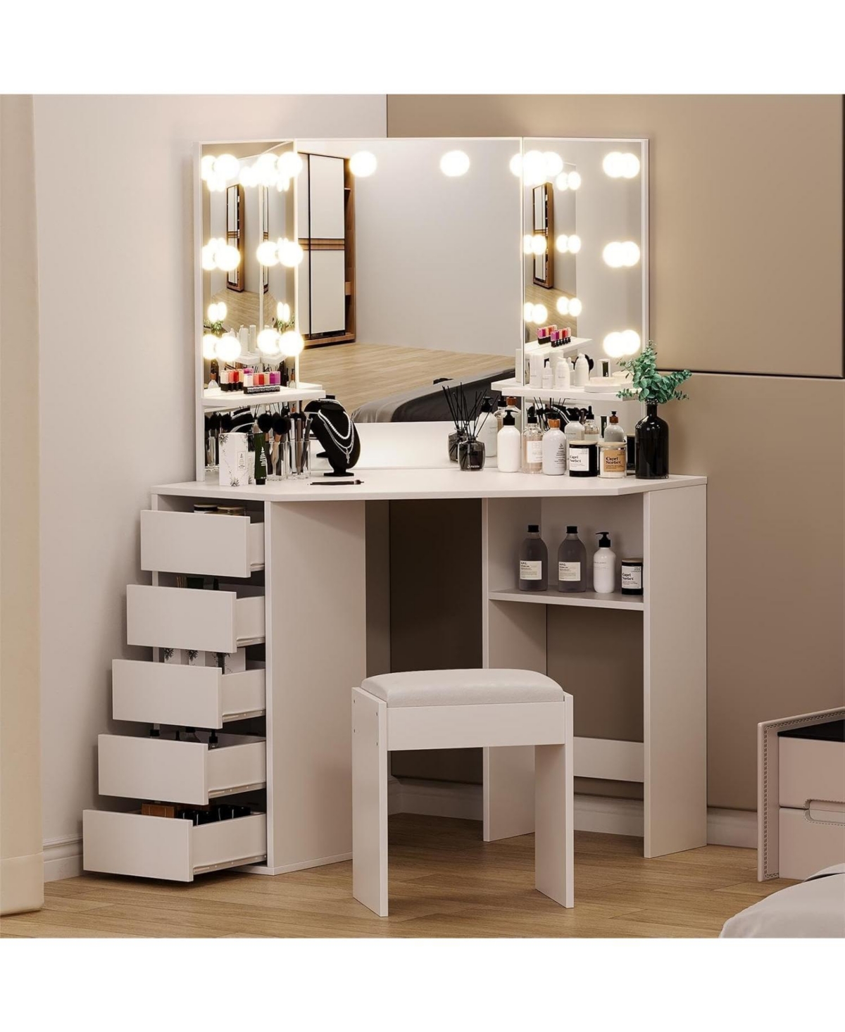 Click here for gaomon Corner Vanity and Stool - Corner Vanity Des... prices
