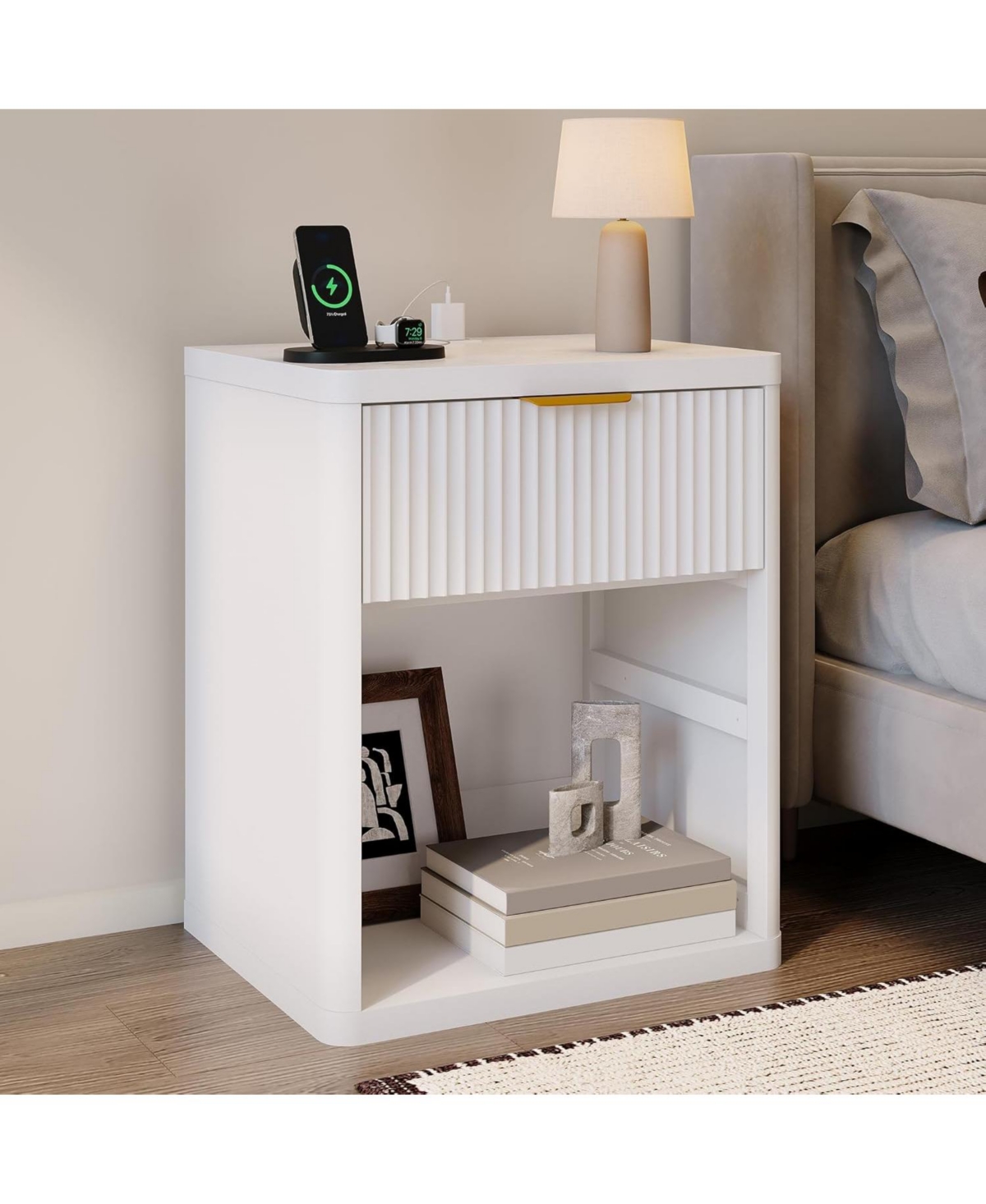 Click here for gaomon Fluted Nightstand with Charging Station  Be... prices