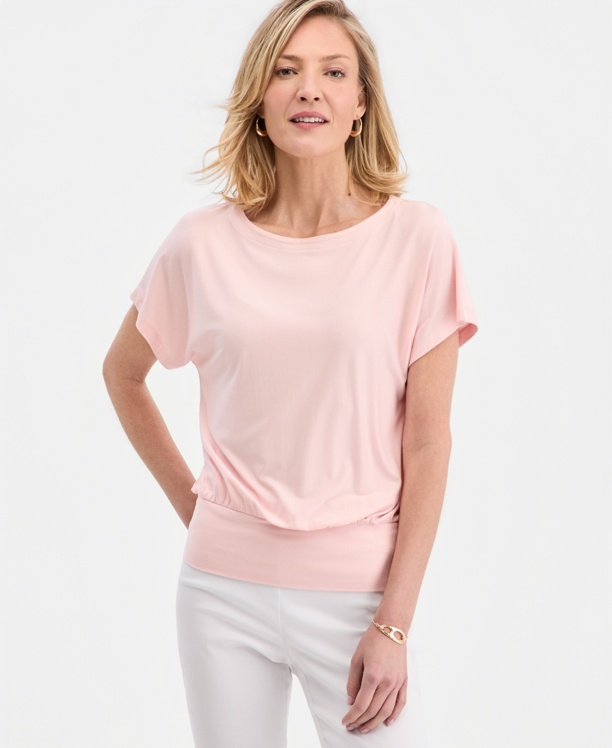 Click here for Jm Collection Womens Banded-Hem Short-Sleeve Knit... prices