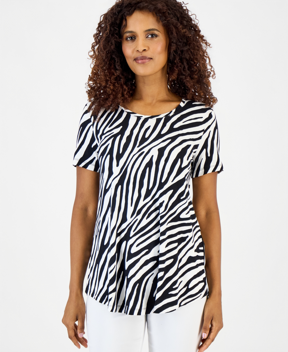 Click here for Jm Collection Petite Lush Zebra Print Crewneck Top... prices
