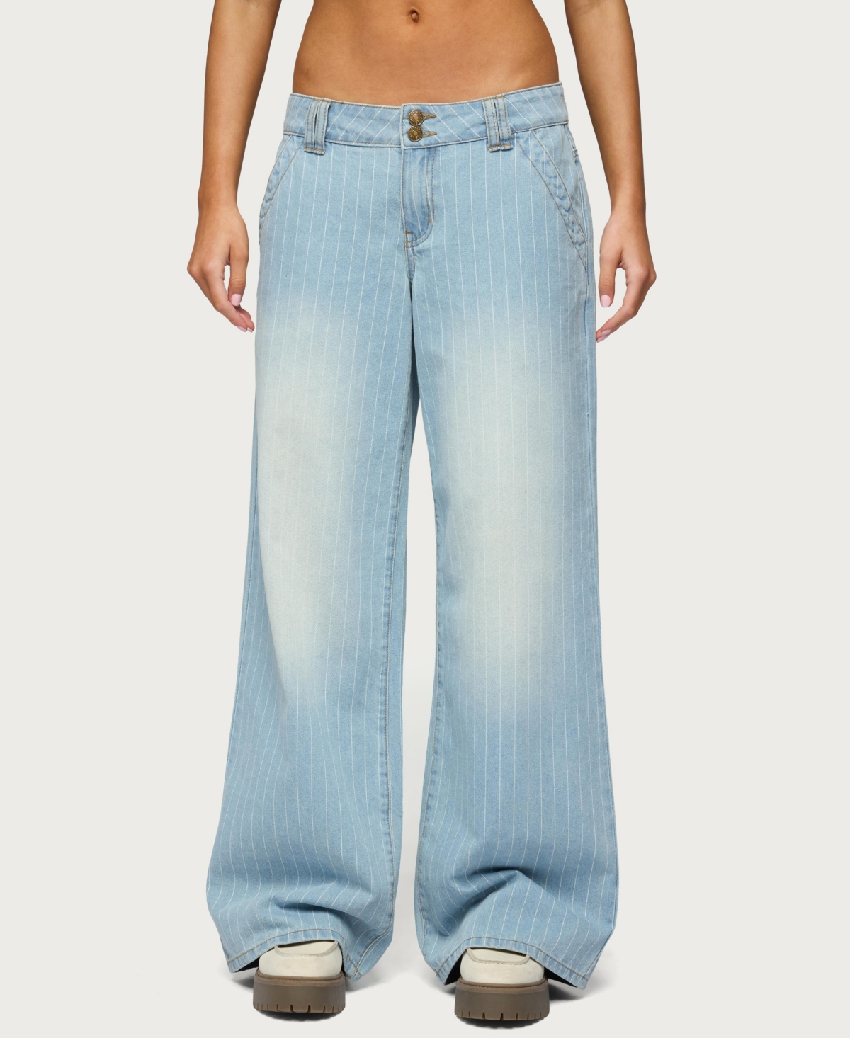 Click here for Edikted Womens Cory Striped Low Rise Jeans - Light... prices