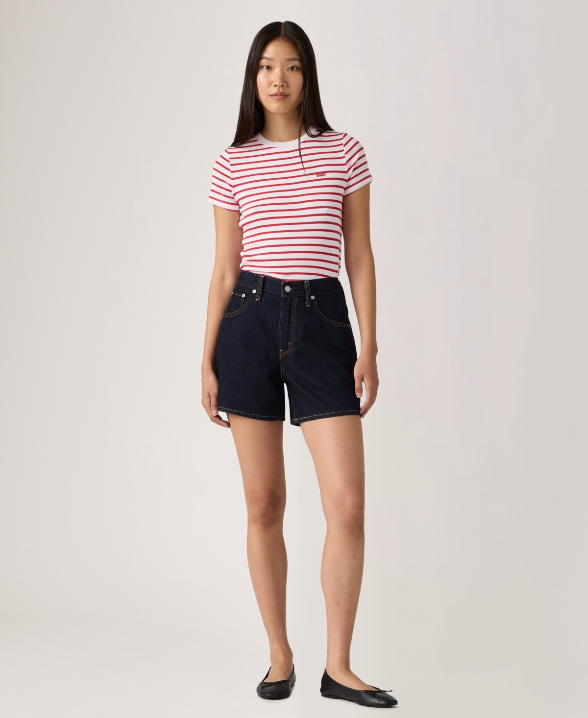 Click here for Levis Womens Cotton Cinch-Waist Denim Shorts - Pub... prices