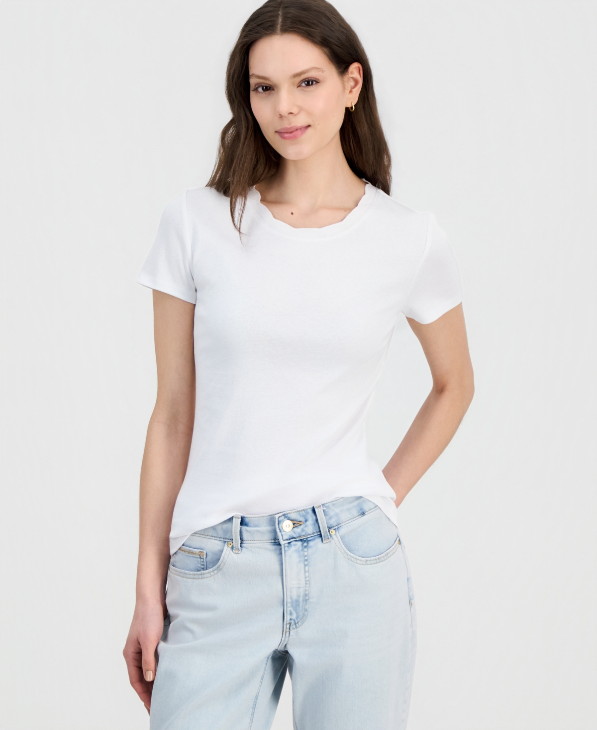 Click here for Nautica Womens Scallop-Trim Cotton Short-Sleeve T-... prices