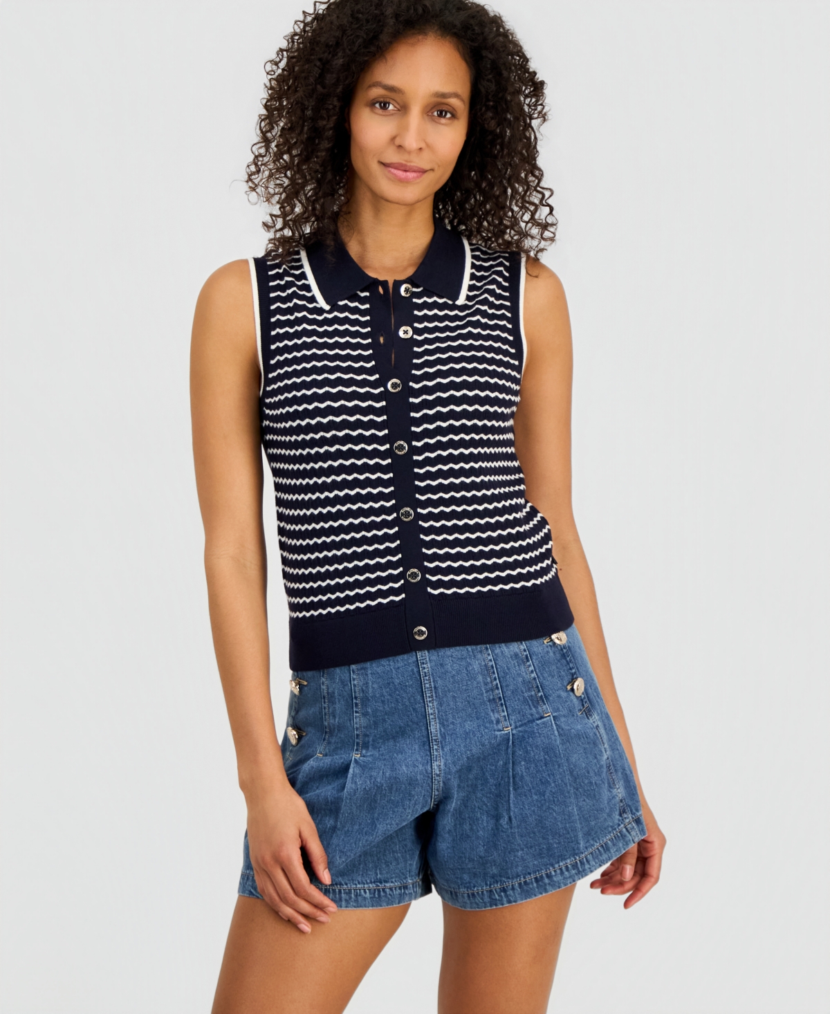 Click here for Nautica Womens Striped Sleeveless Pointelle Polo S... prices