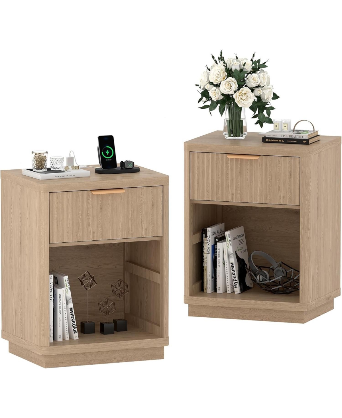 Click here for gaomon Fluted Nightstand with Charging Station  Mi... prices