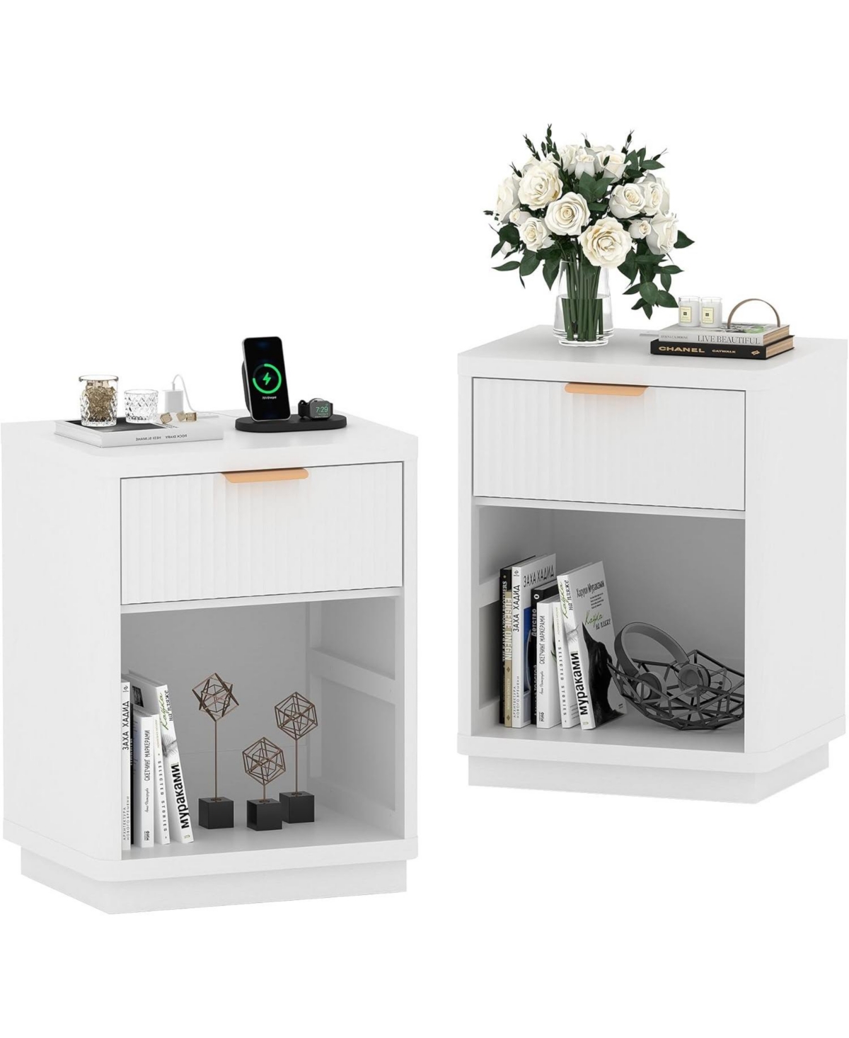 Click here for gaomon Fluted Nightstand with Charging Station  Mi... prices