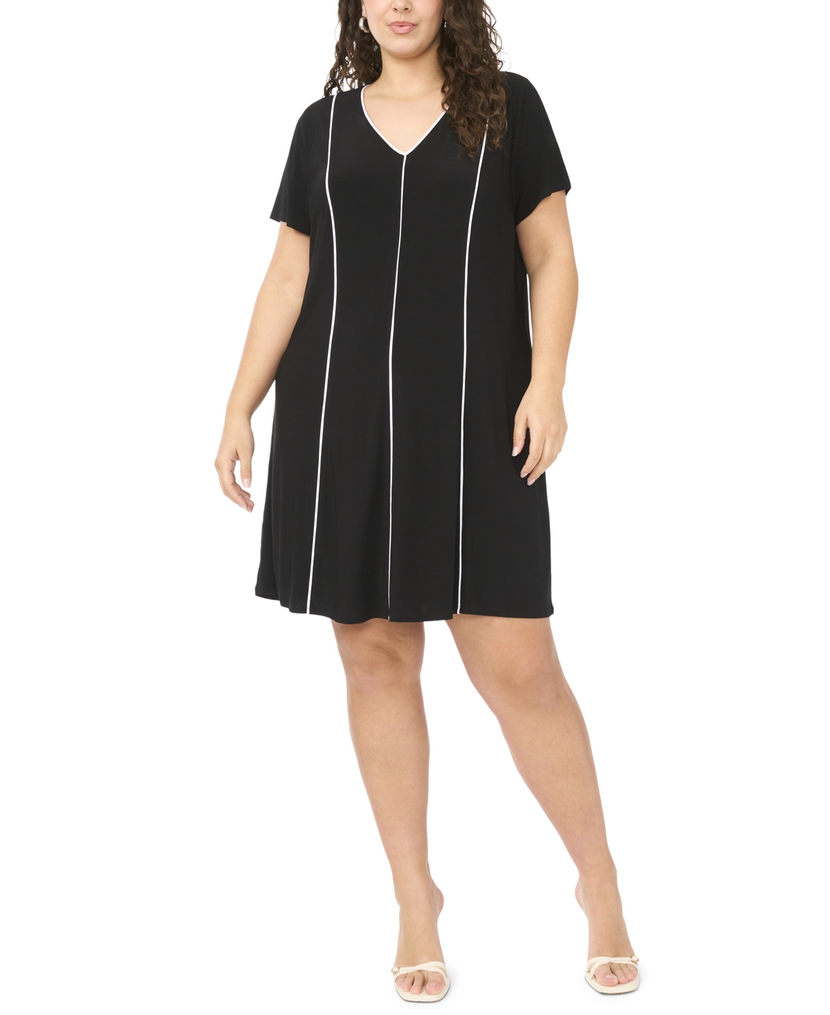 Click here for Msk Plus Size Short-Sleeve Piping Detail Dress - B... prices