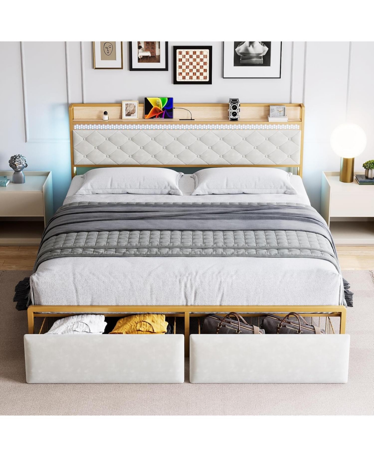 Click here for gaomon Bed Frame with Rgb Led Lights  Storage Head... prices