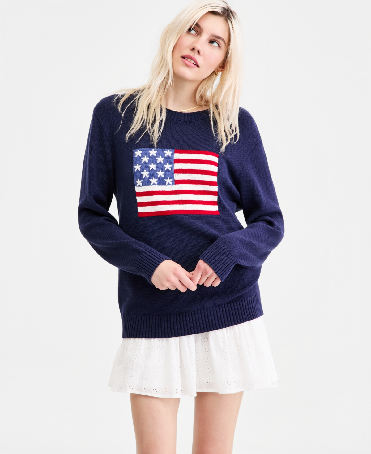 Click here for Hooked Up by Iot Juniors American Flag Crewneck Sw... prices