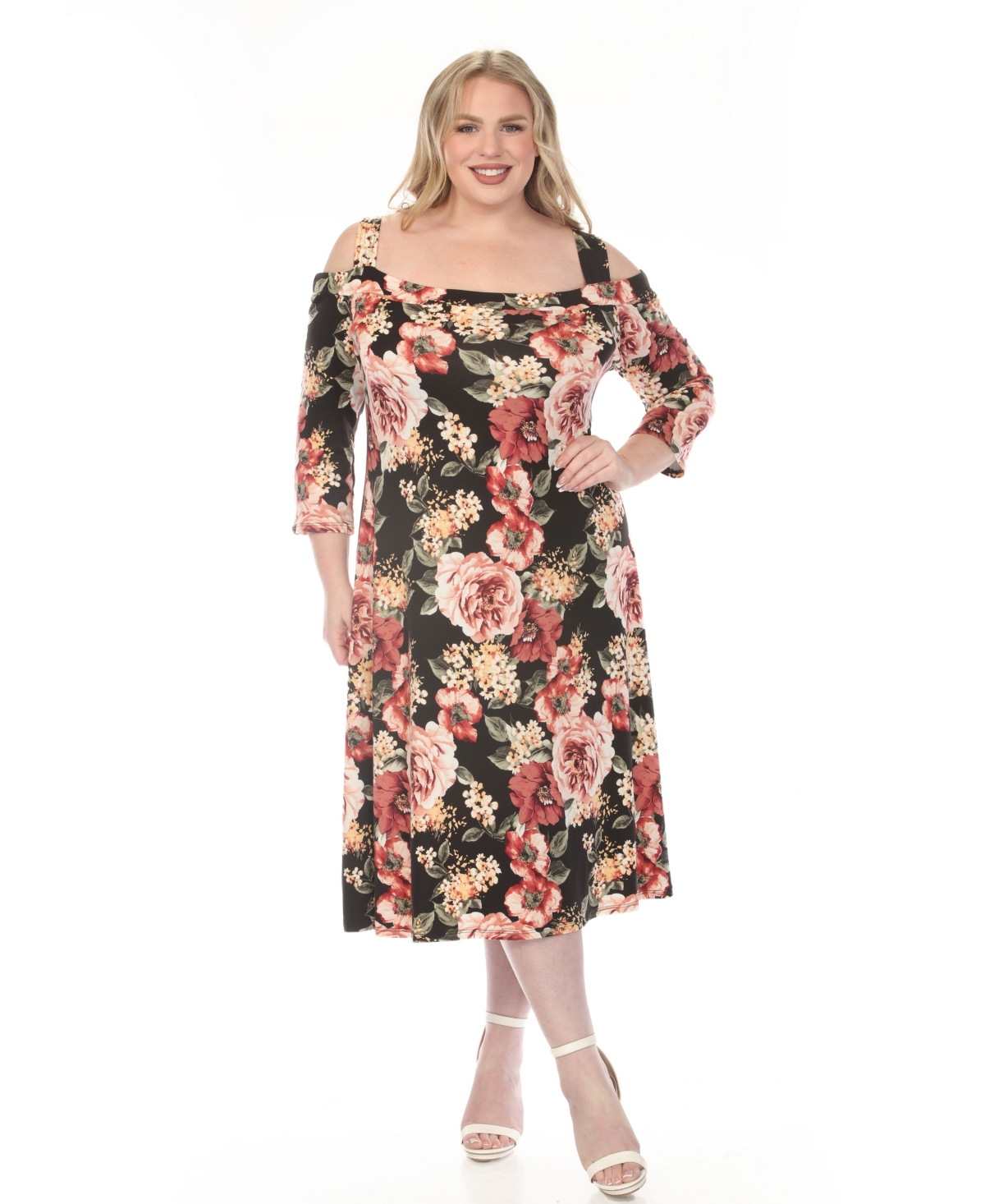 Click here for White Mark Plus Size Cold Shoulder 3/4 Sleeve Dres... prices