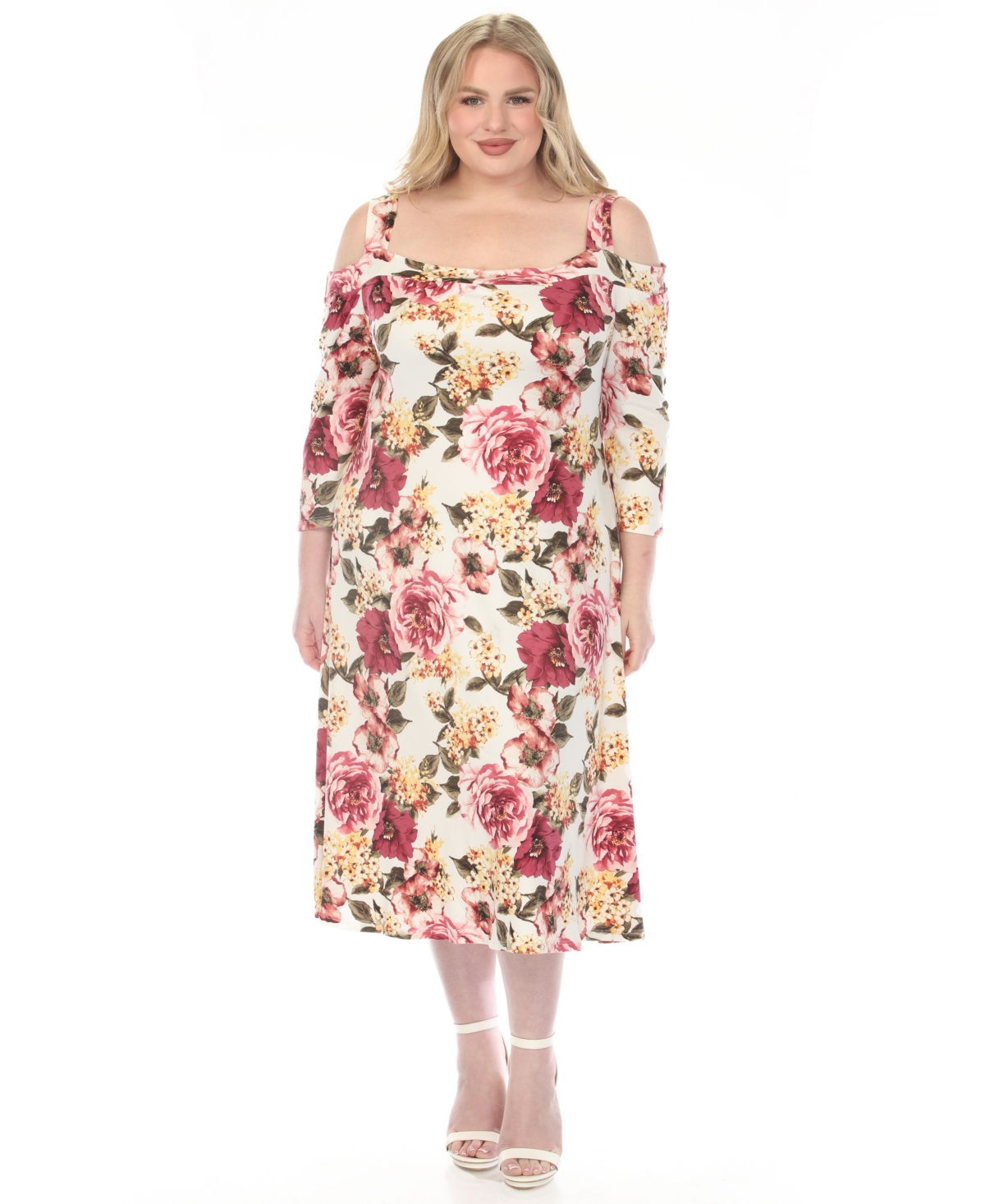 Click here for White Mark Plus Size Cold Shoulder 3/4 Sleeve Dres... prices