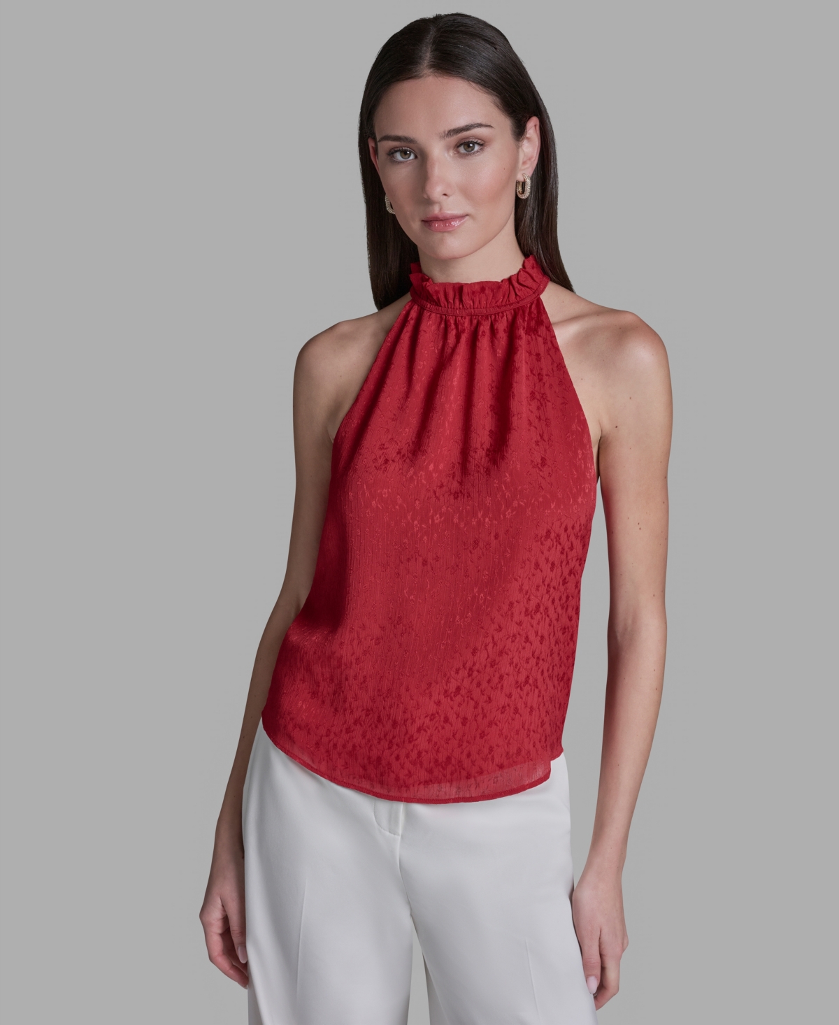 Click here for Bcbg Womens Ruffle Halter Neck Top - Rouge Amour prices