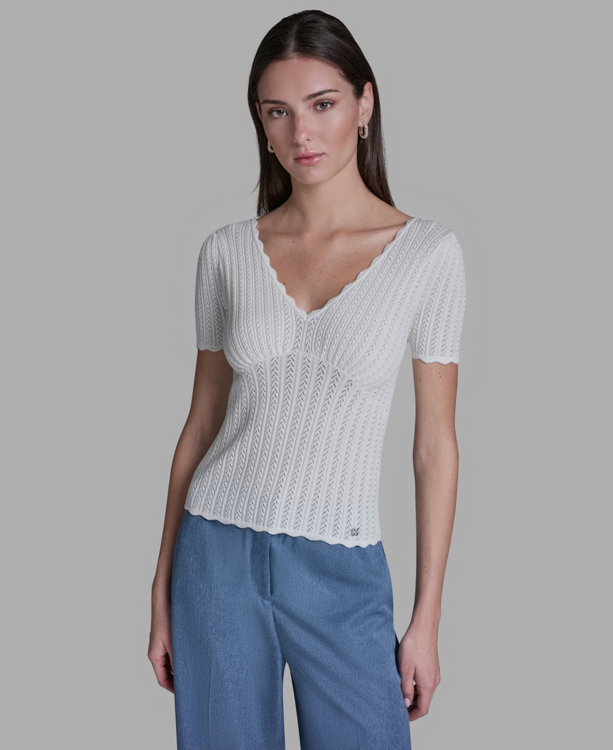 Click here for Bcbg Womens V-Neck Short-Sleeve Top - Whisper Whit... prices