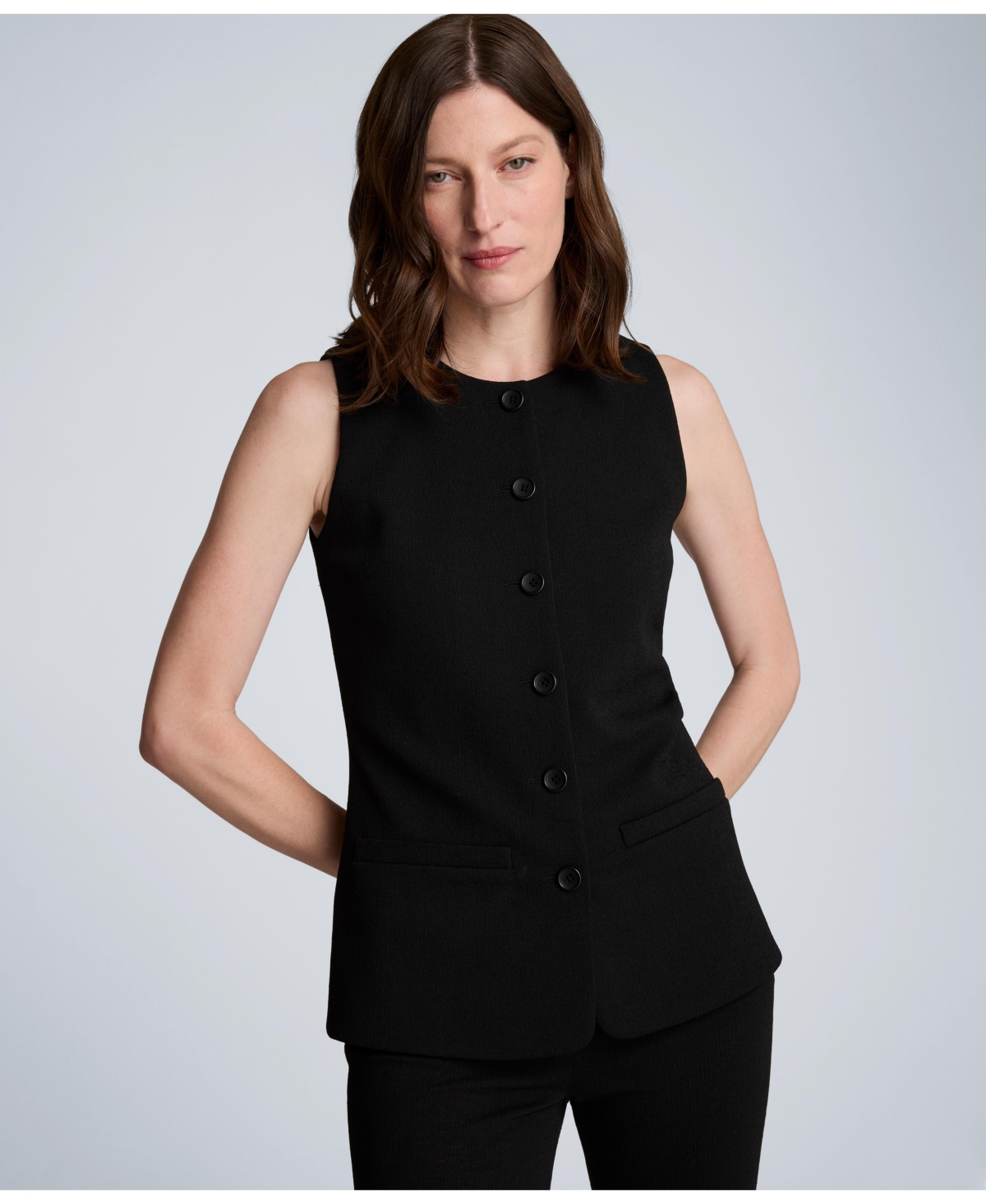 Click here for Kenneth Cole Womens Longline Crewneck Vest - Black prices