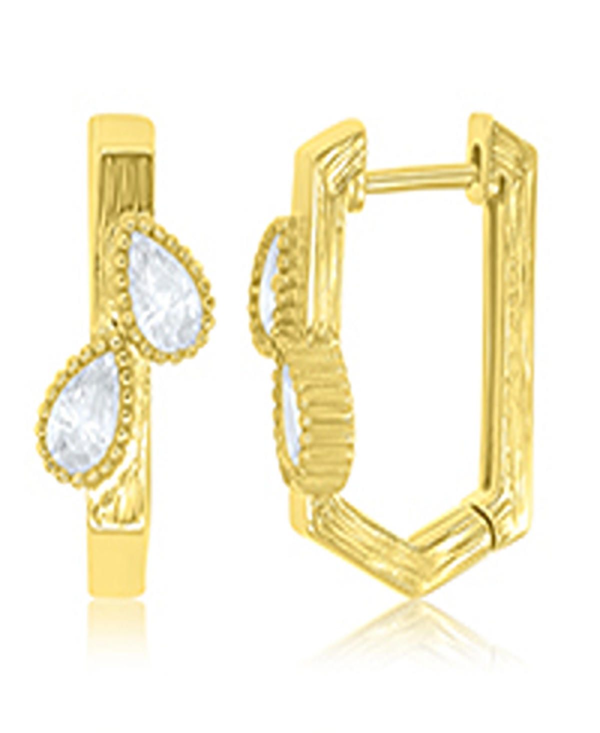 Click here for Macys White Pear Cubic Zirconia U-Shaped Huggie Ea... prices