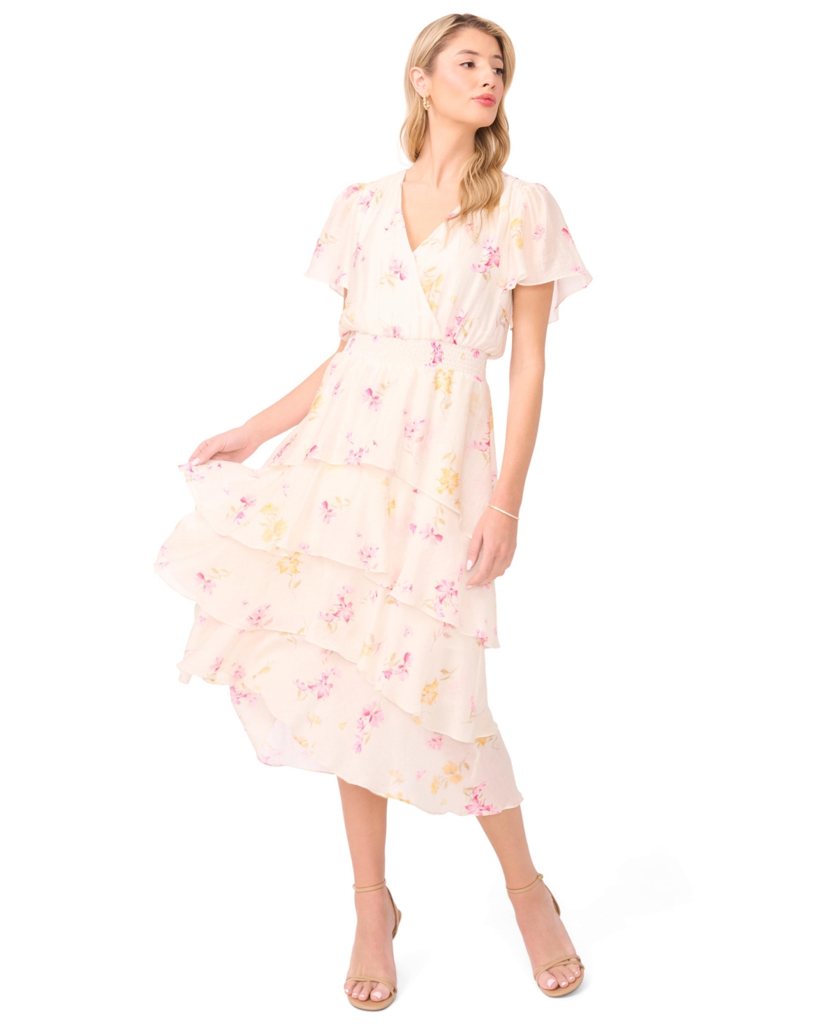 Click here for Vince Camuto Womens V-Neck Layered Midi Dress - Le... prices