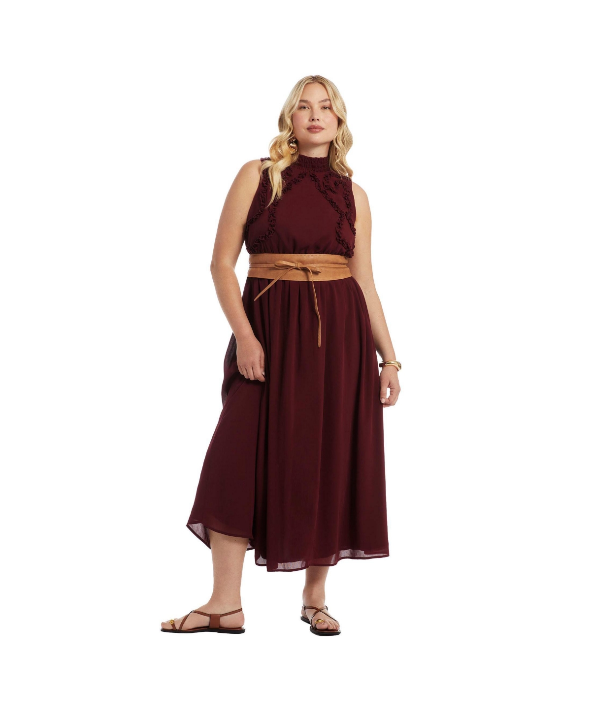 Click here for June & Vie Womens Ruffle Detail Maxi Dress - Caber... prices