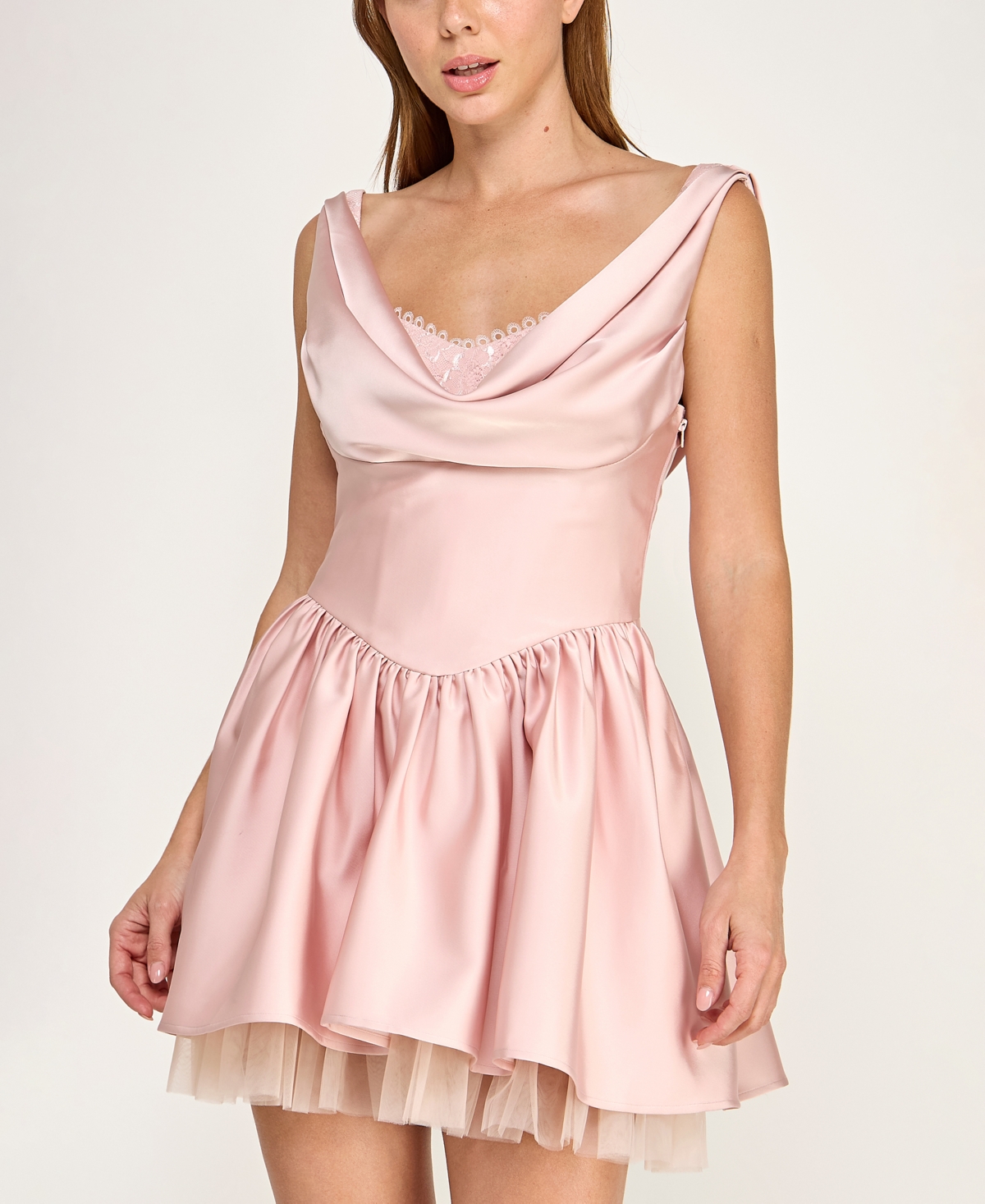 Click here for Seni & Cade Juniors Cowl Neck Short Dress - Pink prices