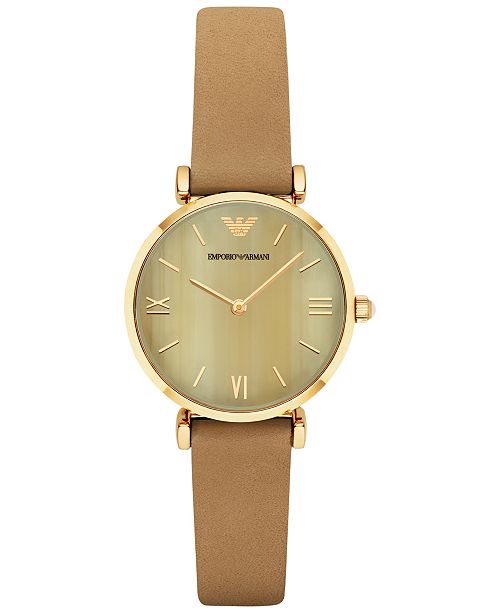 Emporio Armani Women's Gianni T-Bar Light Brown Leather Strap Watch ...