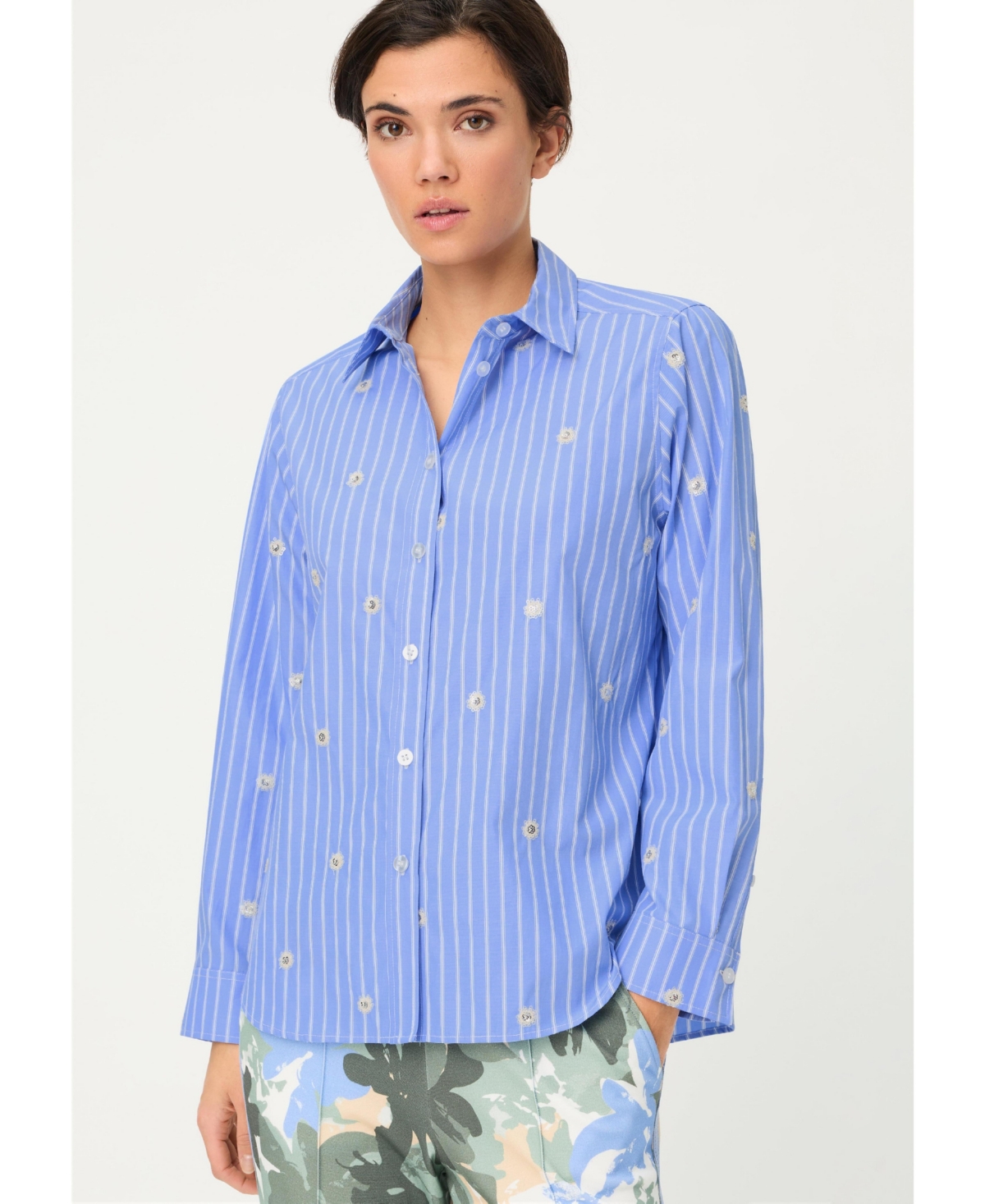 Click here for Olsen Womens Embellised Stripe Shirt - Sky blue prices