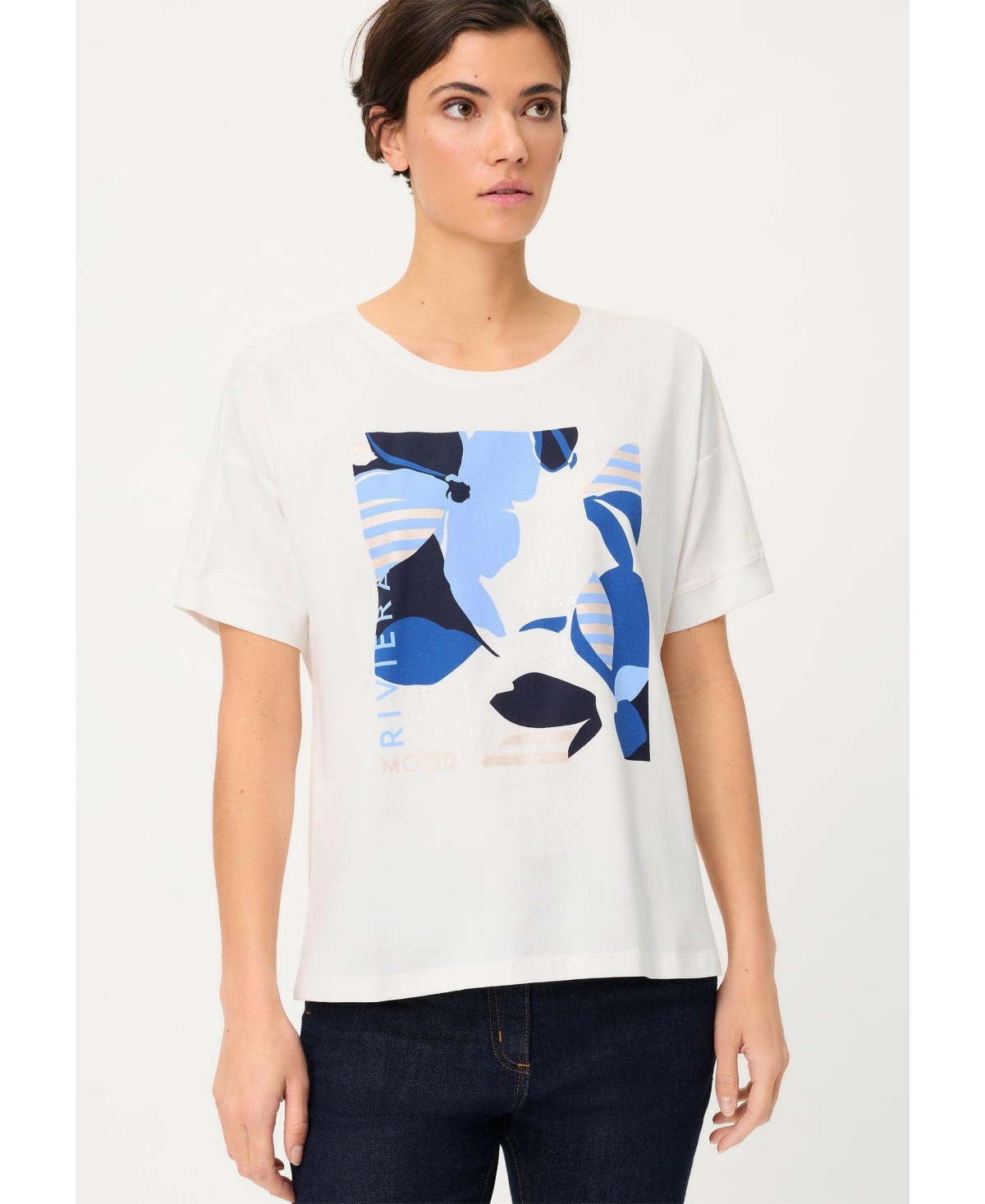 Click here for Olsen Womens Riviera Placement Print T-Shirt - Off... prices