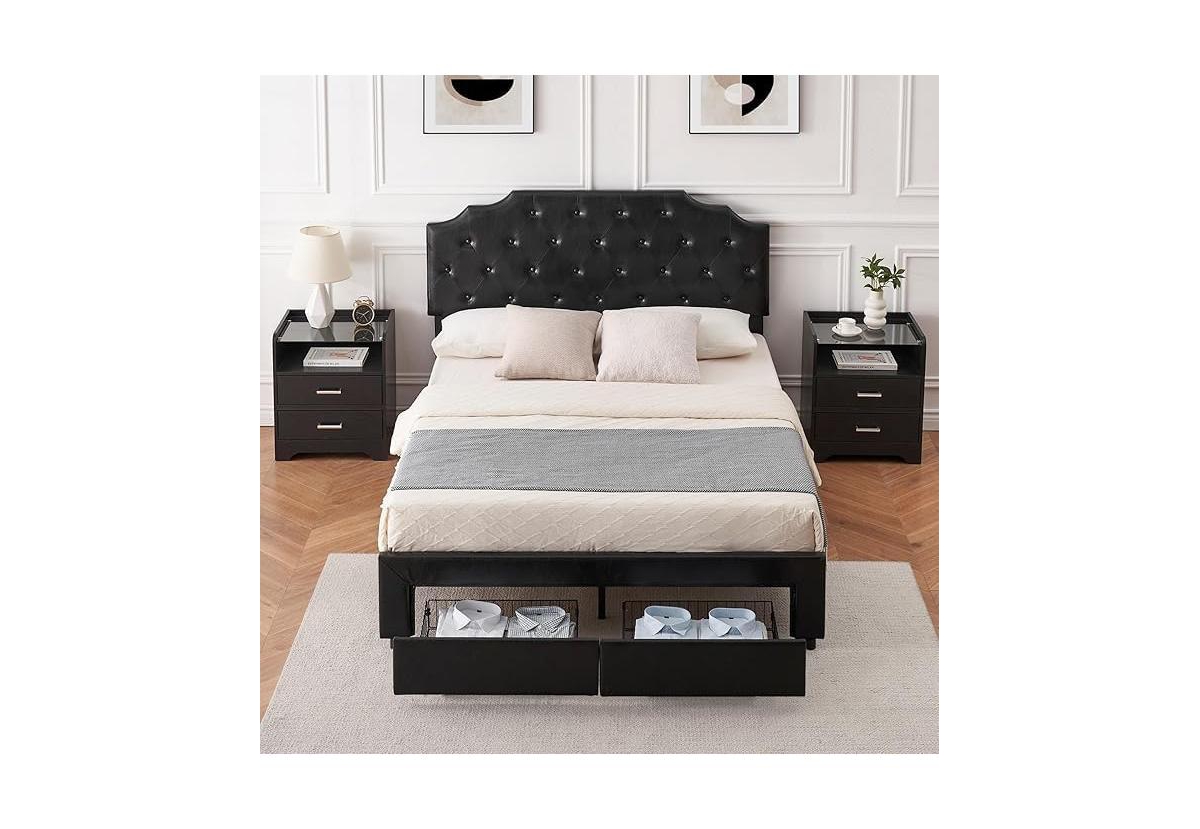 Click here for gaomon Upholstered Leather Size Platform Bed Frame... prices