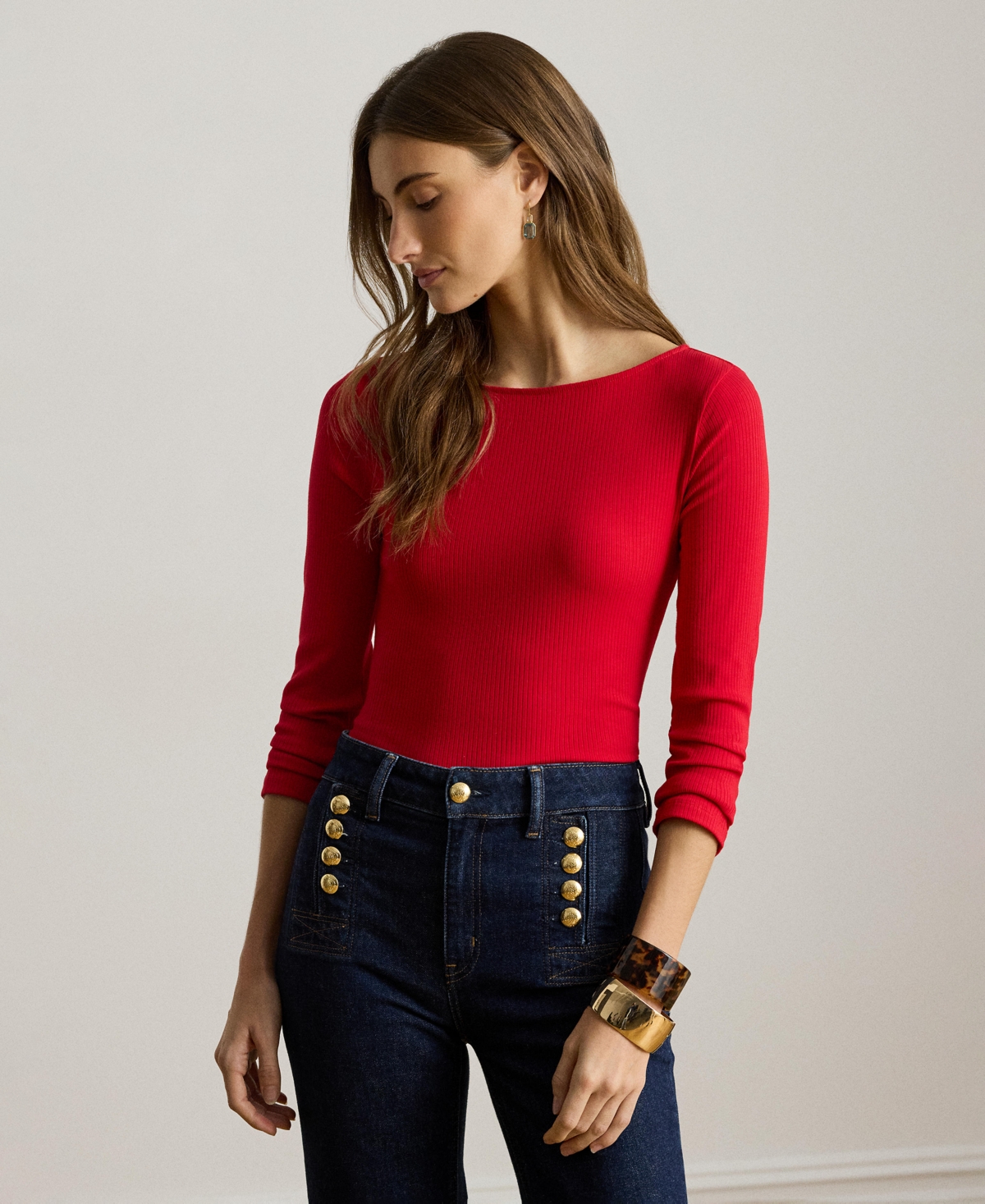 Click here for Lauren Ralph Lauren Womens Slim Fit Boat Neck Top... prices