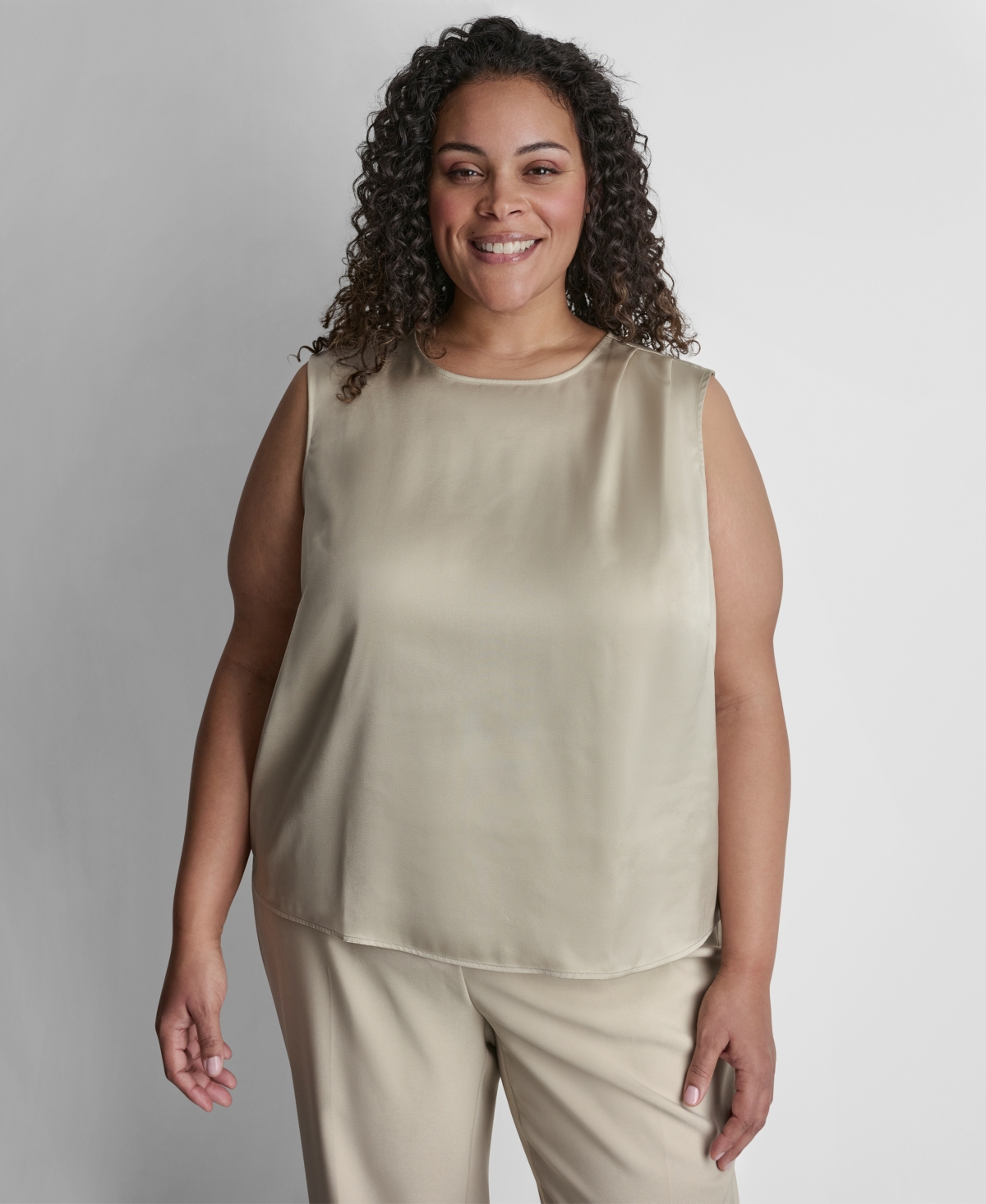 Click here for Dkny Plus Size Crewneck Keyhole Top - Pebble prices