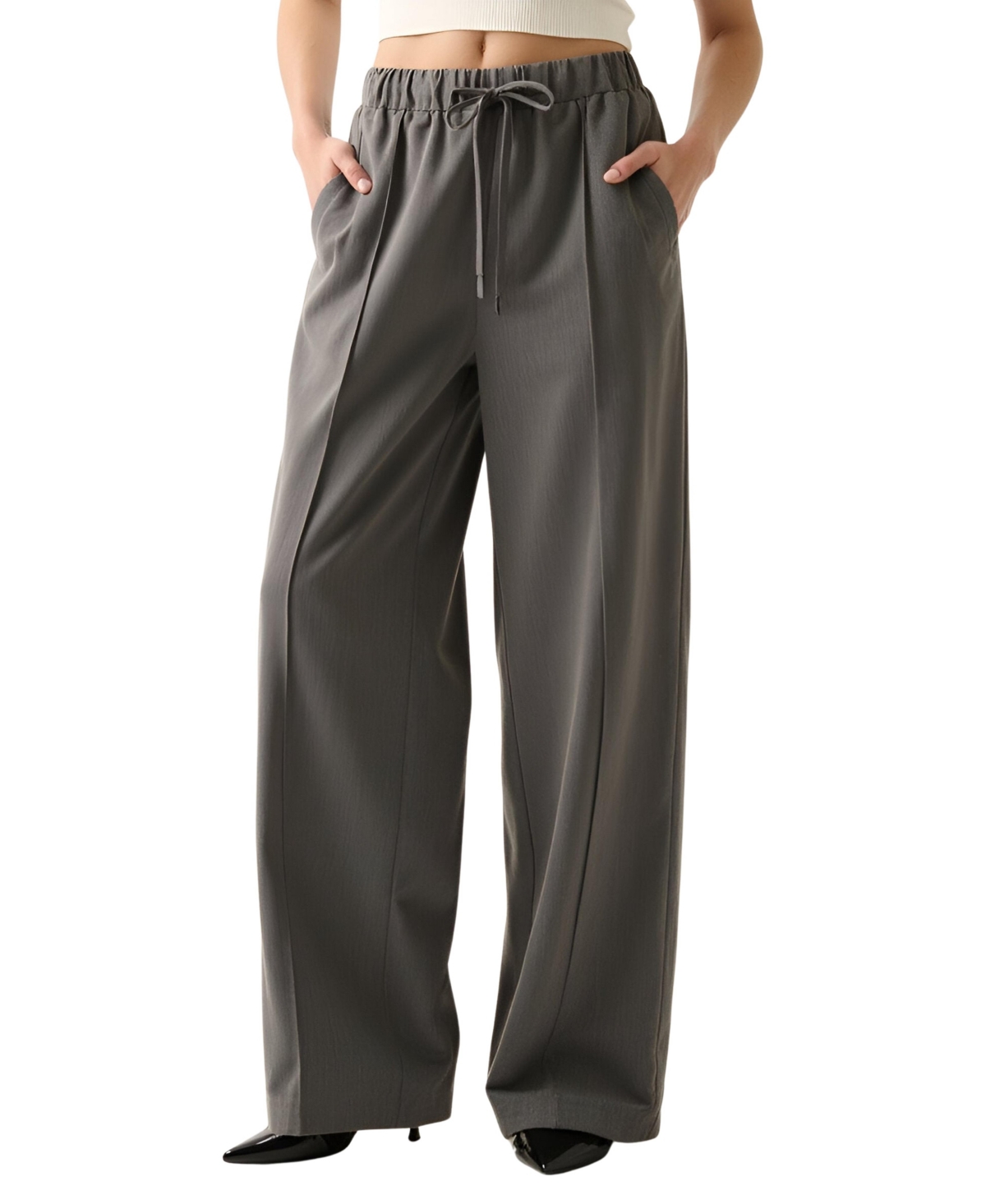 Click here for Modenaire Womens High-Rise Wide-Leg Drawstring Pan... prices