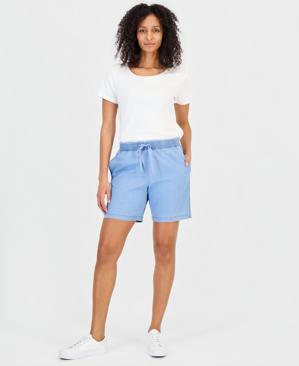 Click here for Style & Co Womens High Rise Pull-On Chambray Short... prices