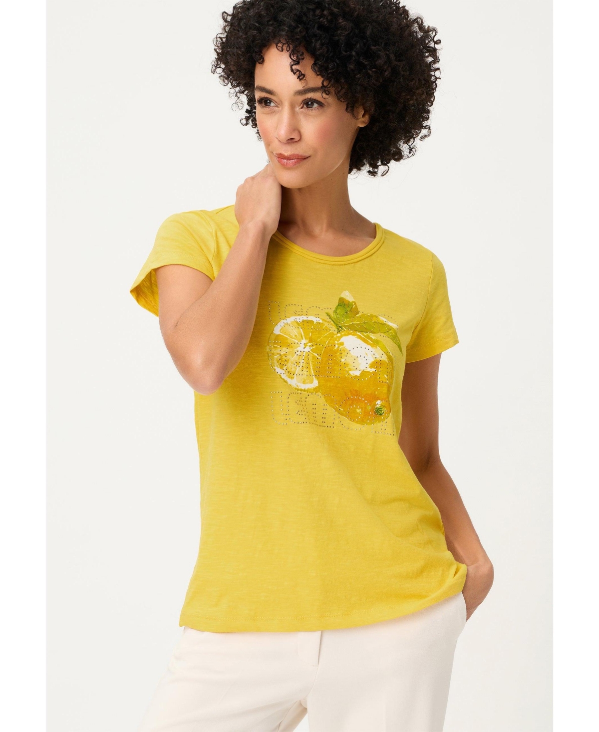 Click here for Olsen Womens Placement Print T-Shirt - Golden yell... prices