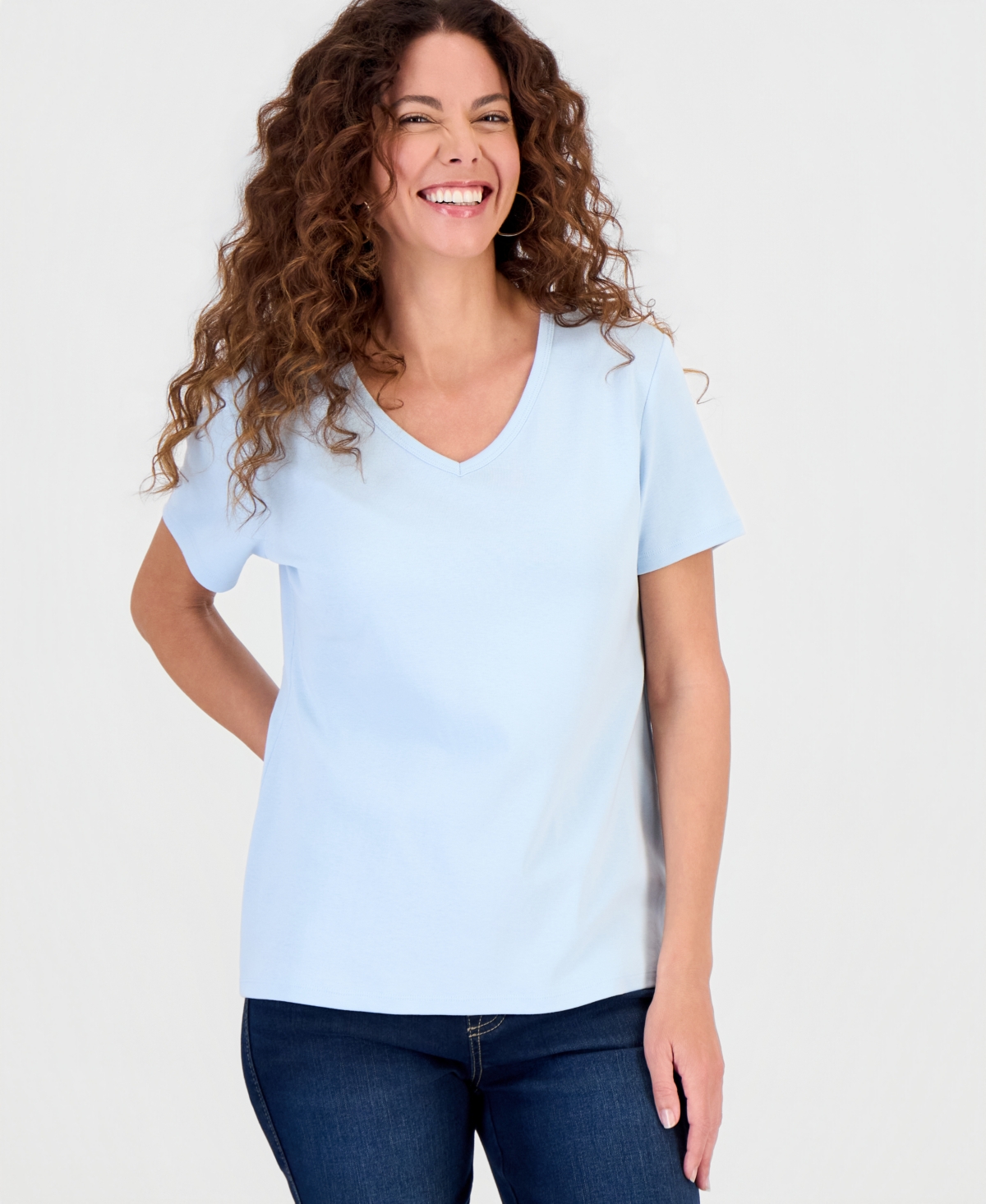 Click here for Style & Co Womens Cotton Short Sleeve V-Neck Top... prices