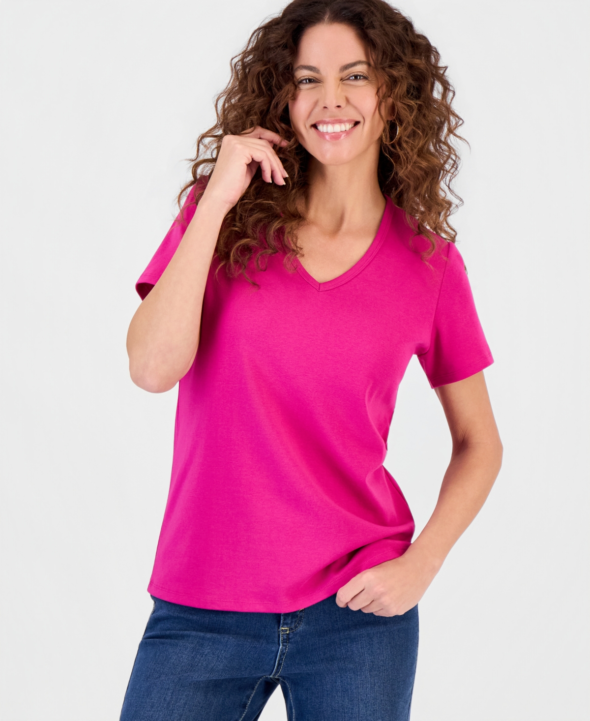 Click here for Style & Co Womens Cotton Short Sleeve V-Neck Top... prices