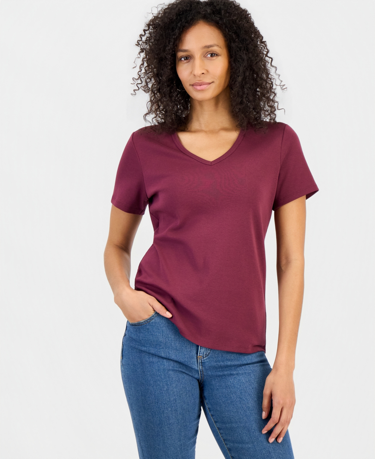 Click here for Style & Co Womens Cotton Short Sleeve V-Neck Top... prices