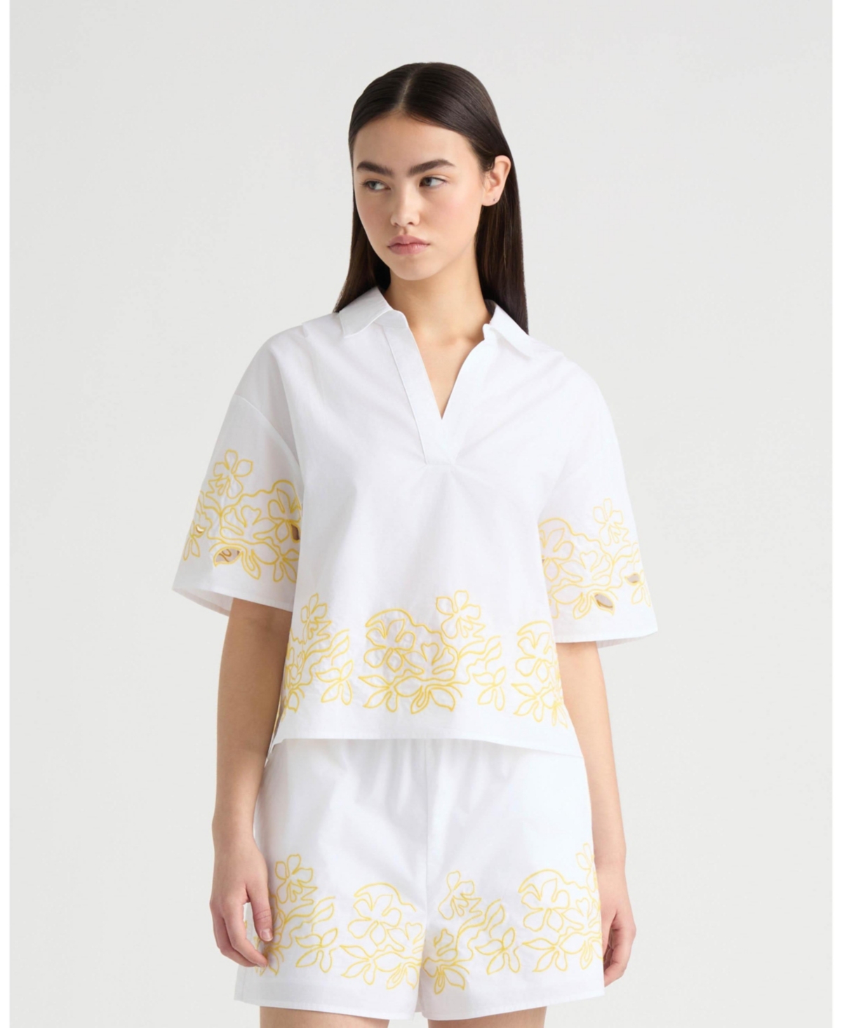 Click here for Nvlt Womens Embroidery Shirt - White/ yellow prices