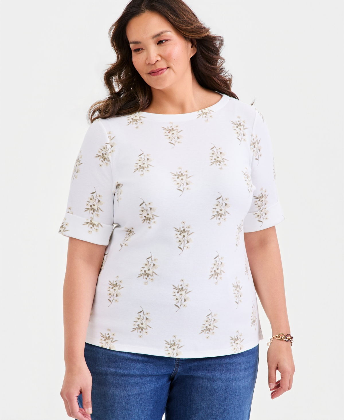Click here for Style & Co Plus Size Printed Boat-Neck Elbow Sleev... prices