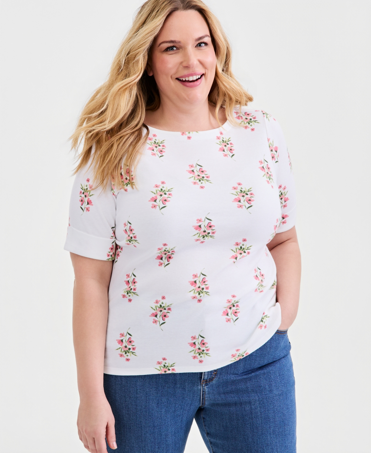 Click here for Style & Co Plus Size Printed Boat-Neck Elbow Sleev... prices