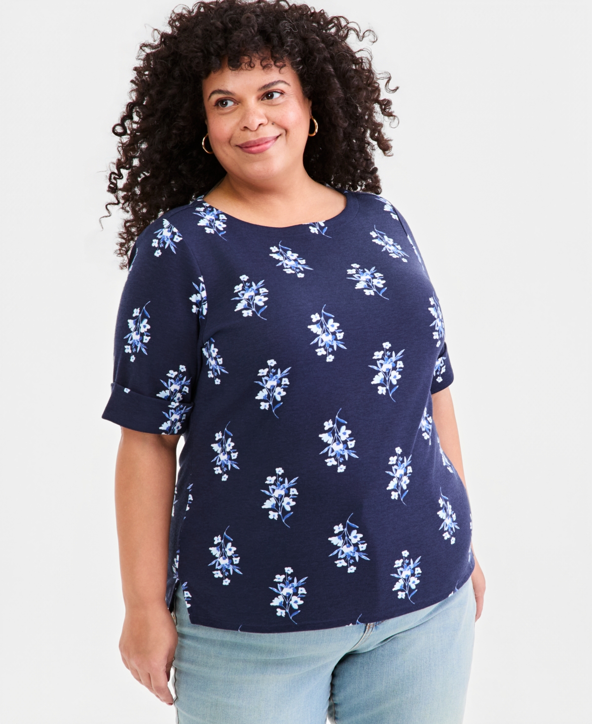 Click here for Style & Co Plus Size Printed Boat-Neck Elbow Sleev... prices