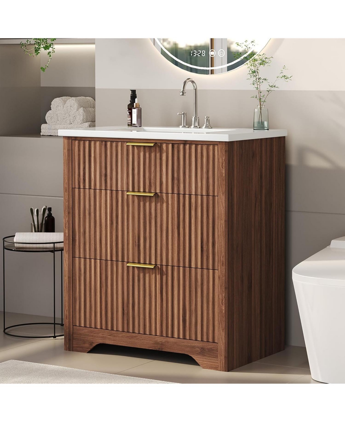 Click here for gaomon "24 Walnut Fluted Bathroom Vanity with... prices