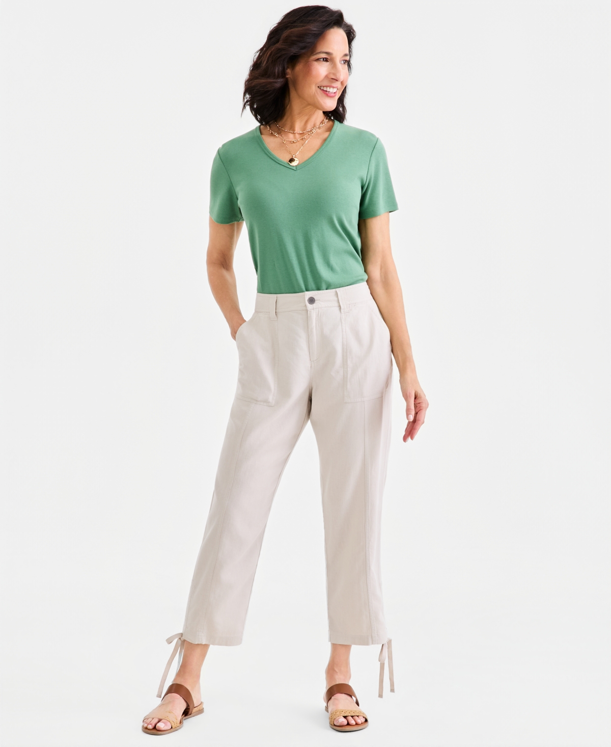 Click here for Style & Co Womens Tie-Hem Linen-Blend Pants  Macys... prices