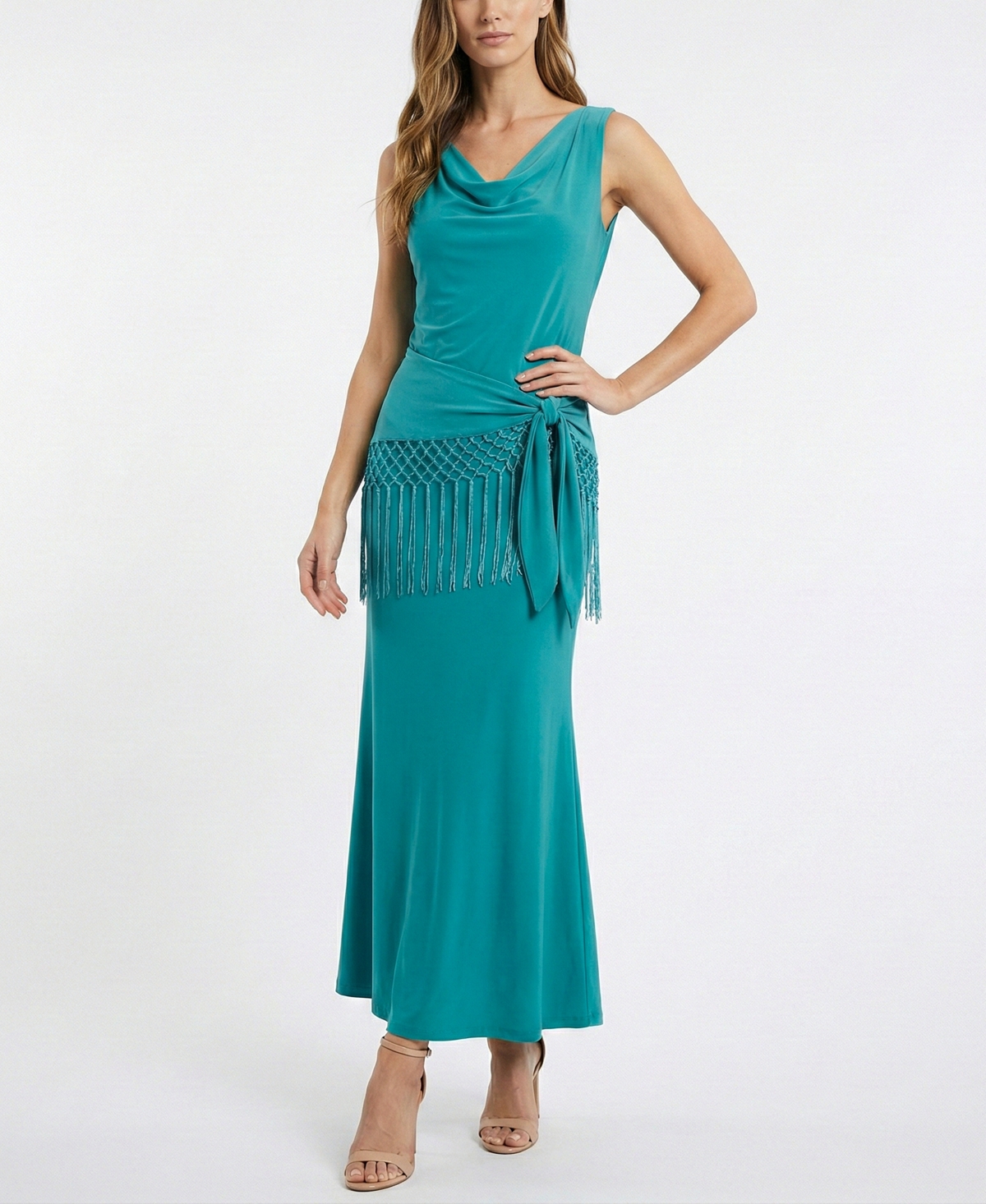 Click here for Taylor Womens Fringe Detail Peplum Cowl Neck Fit &... prices