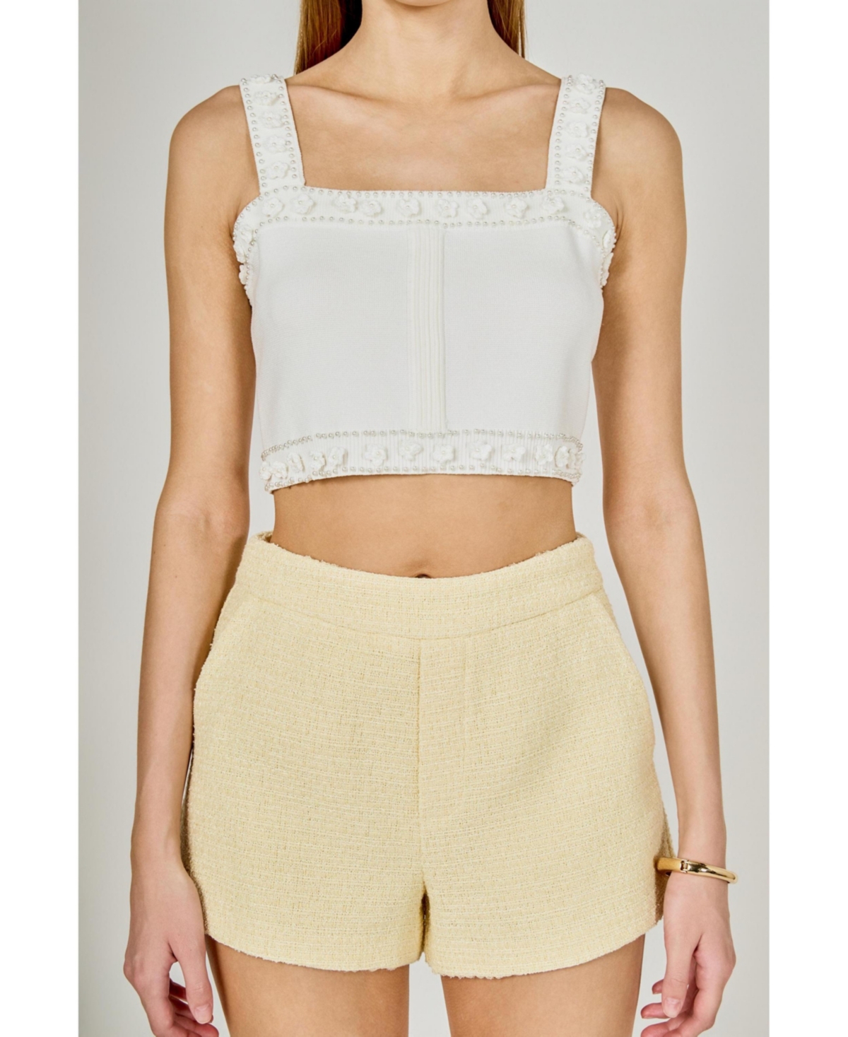 Click here for endless rose Womens Flower and Pearl Trim Knit Top... prices