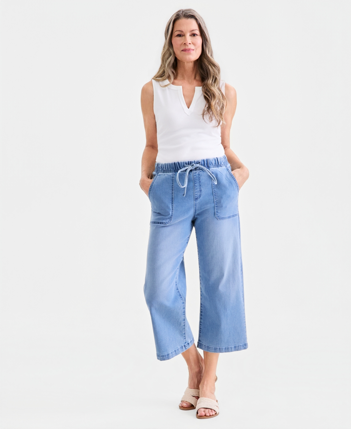 Click here for Style & Co Womens Cropped High Rise Wide-Leg Jeans... prices