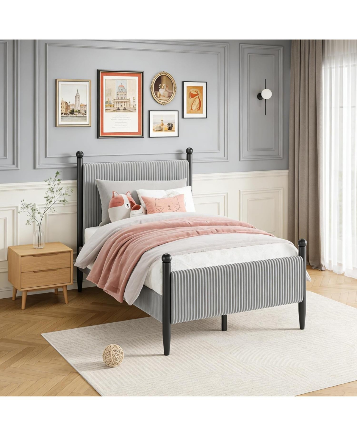 Click here for gaomon Size Bed Frame with Velvet Headboard  Uphol... prices