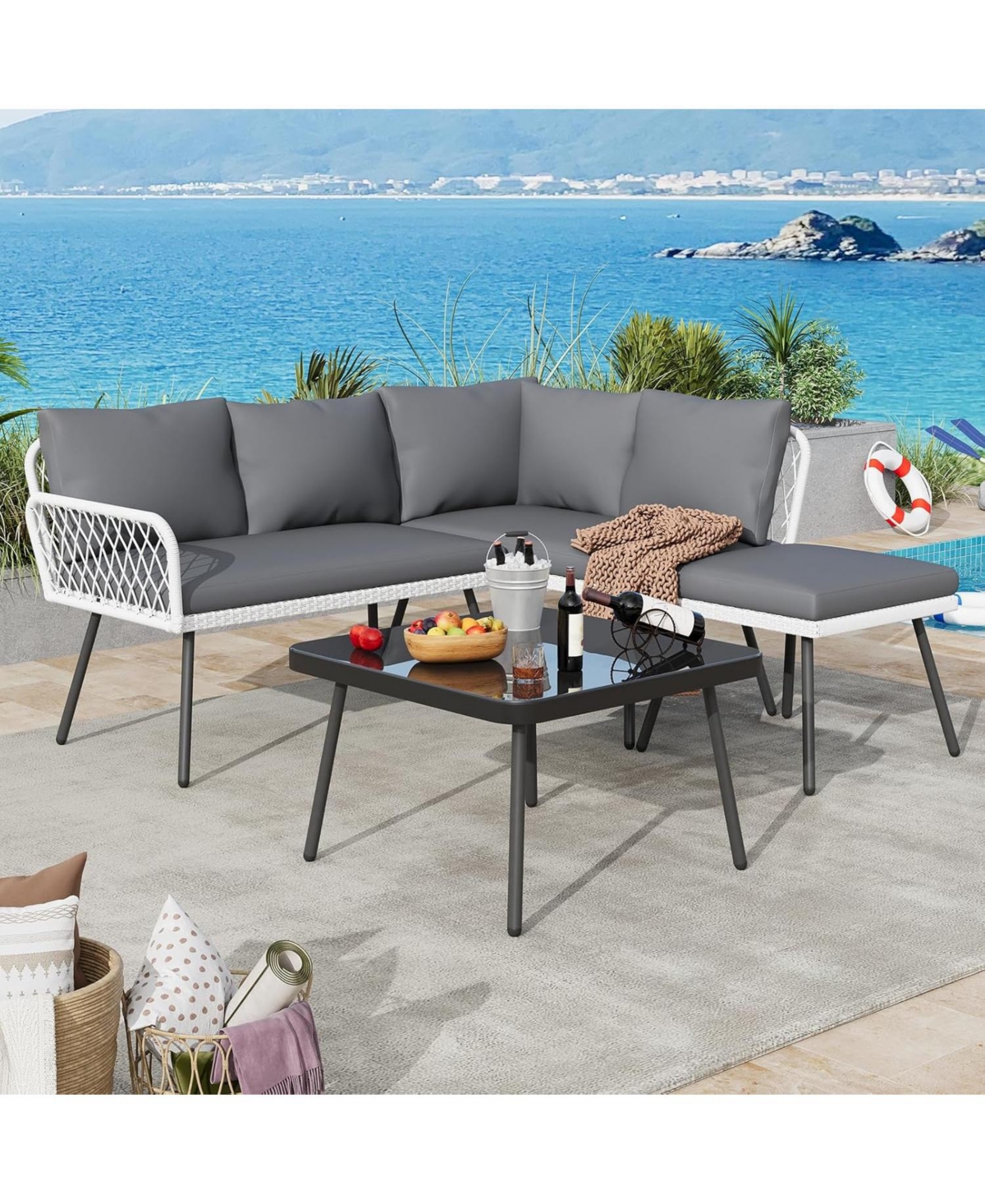 Click here for gaomon L-Shaped Wicker Outdoor Furniture Set  4-Pi... prices