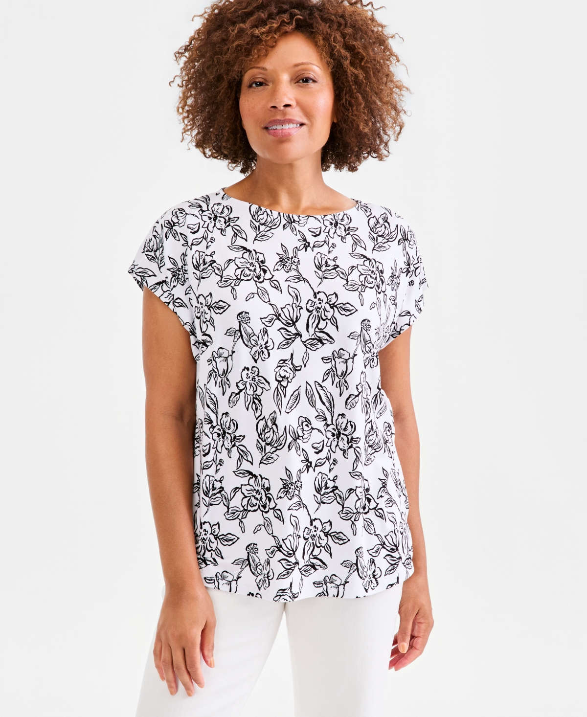 Click here for Style & Co Womens Printed Short-Sleeve Mixed-Media... prices