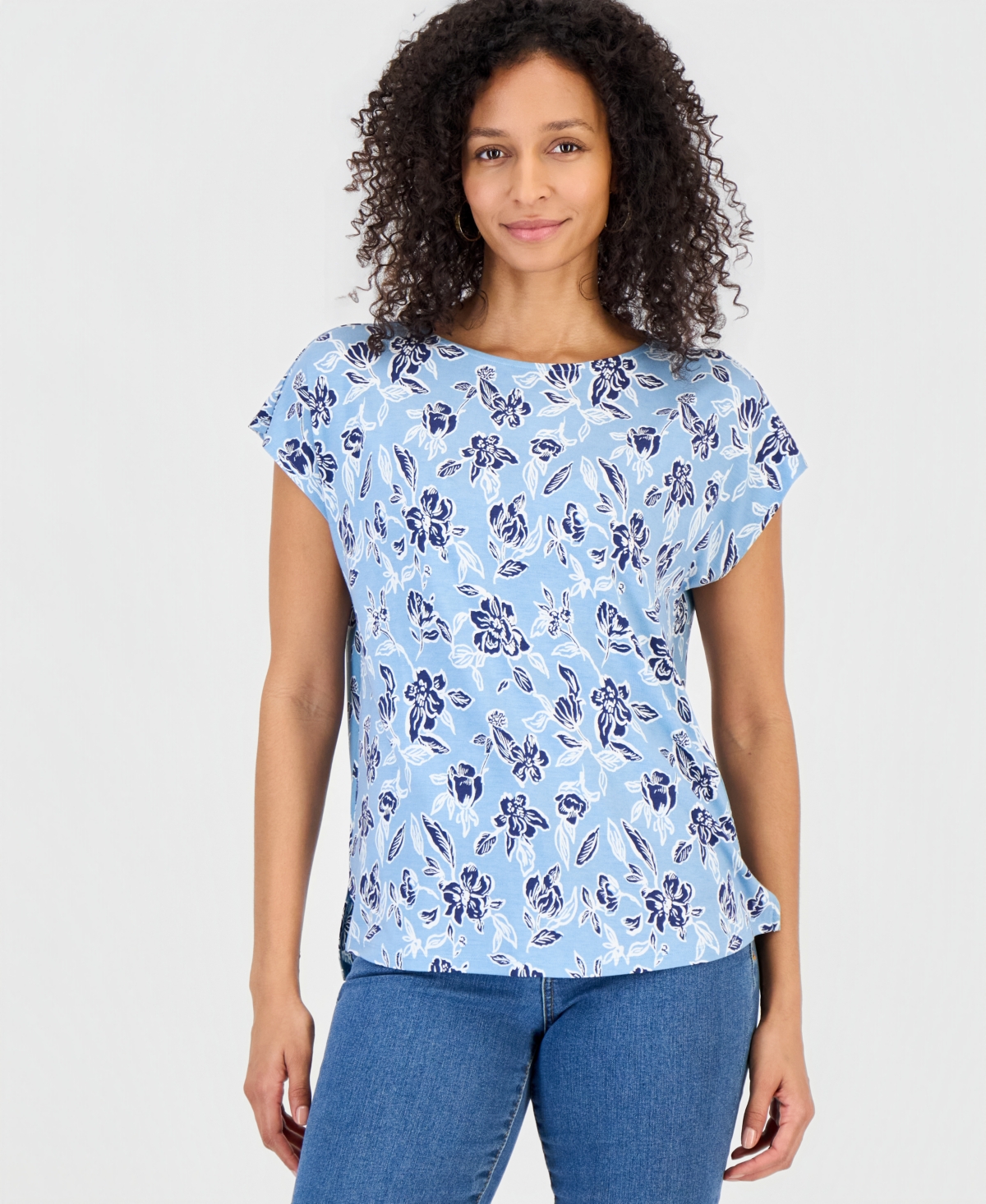 Click here for Style & Co Womens Printed Short-Sleeve Mixed-Media... prices
