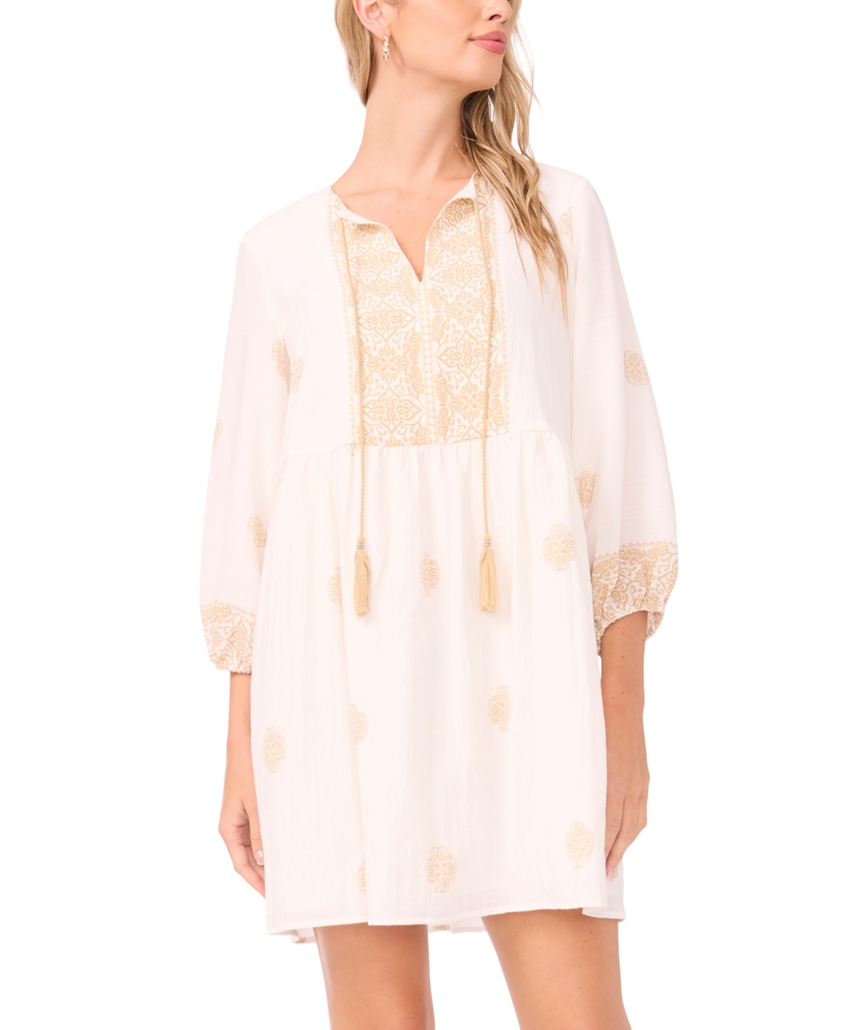 Click here for Vince Camuto Womens Tie-Neck Mini Dress - Camel prices