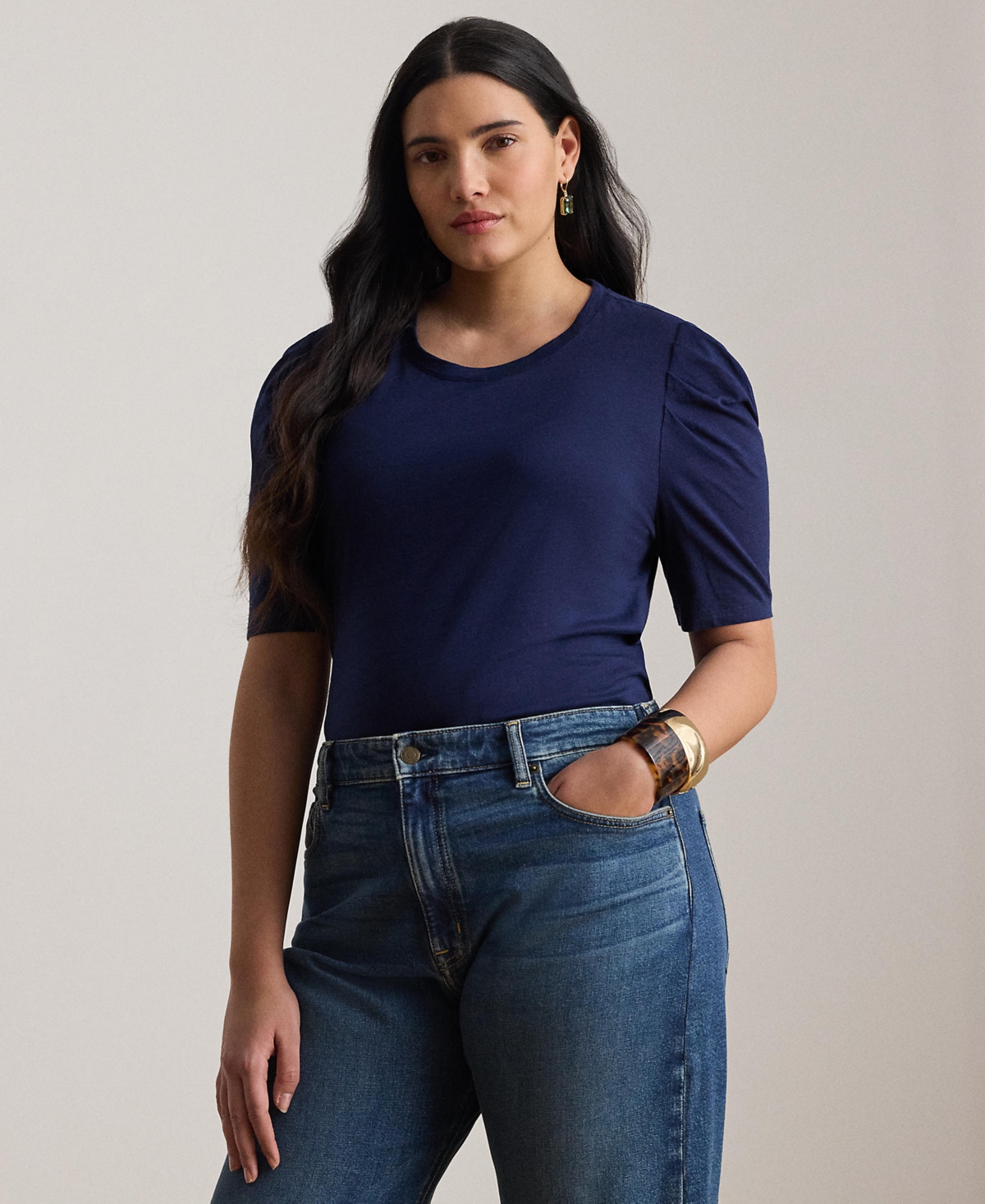 Lauren Ralph Lauren Plus Size Puff-Sleeve Top - Redefined Navy