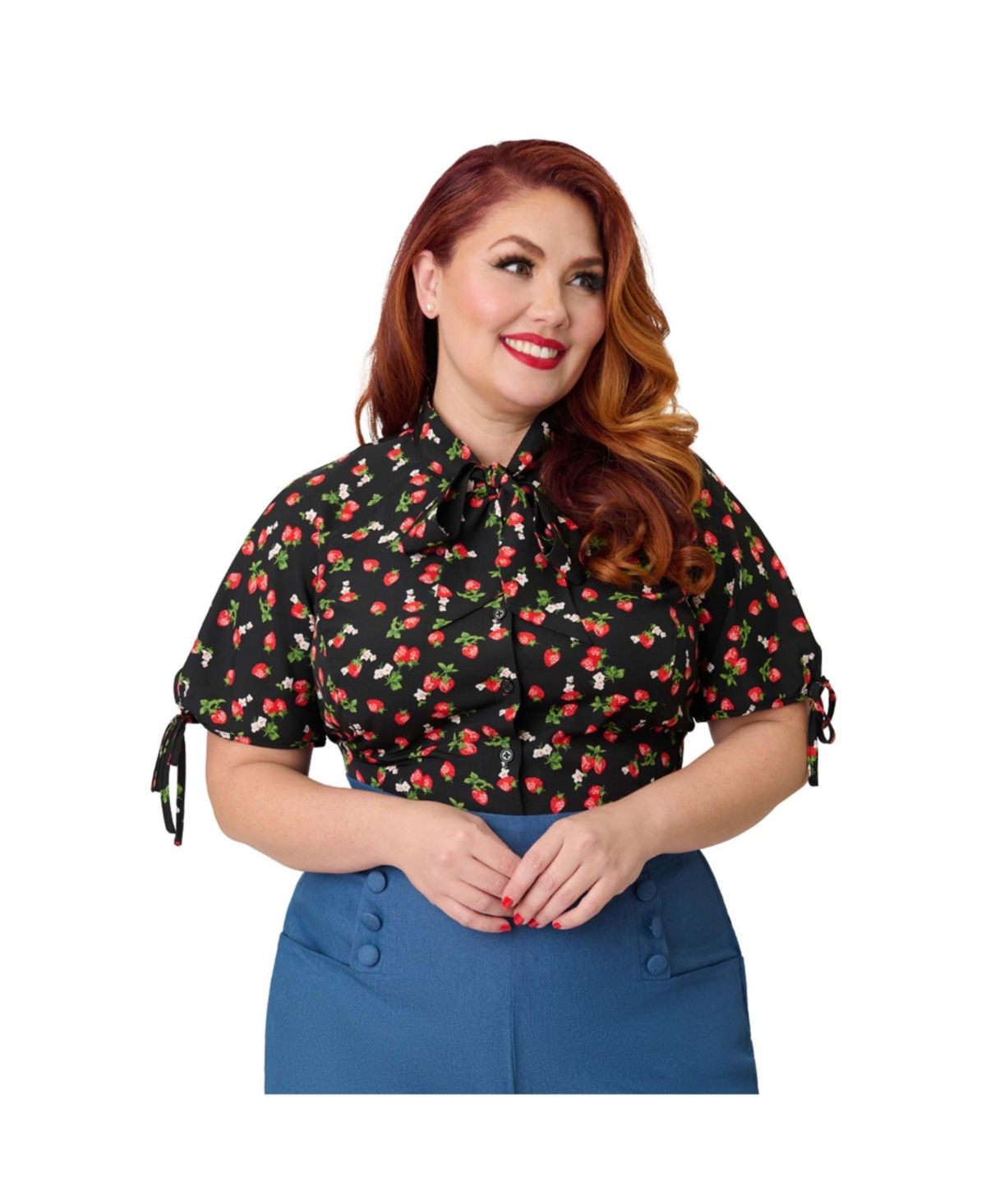 Click here for Unique Vintage Womens Plus Size Chita Blouse - Bla... prices